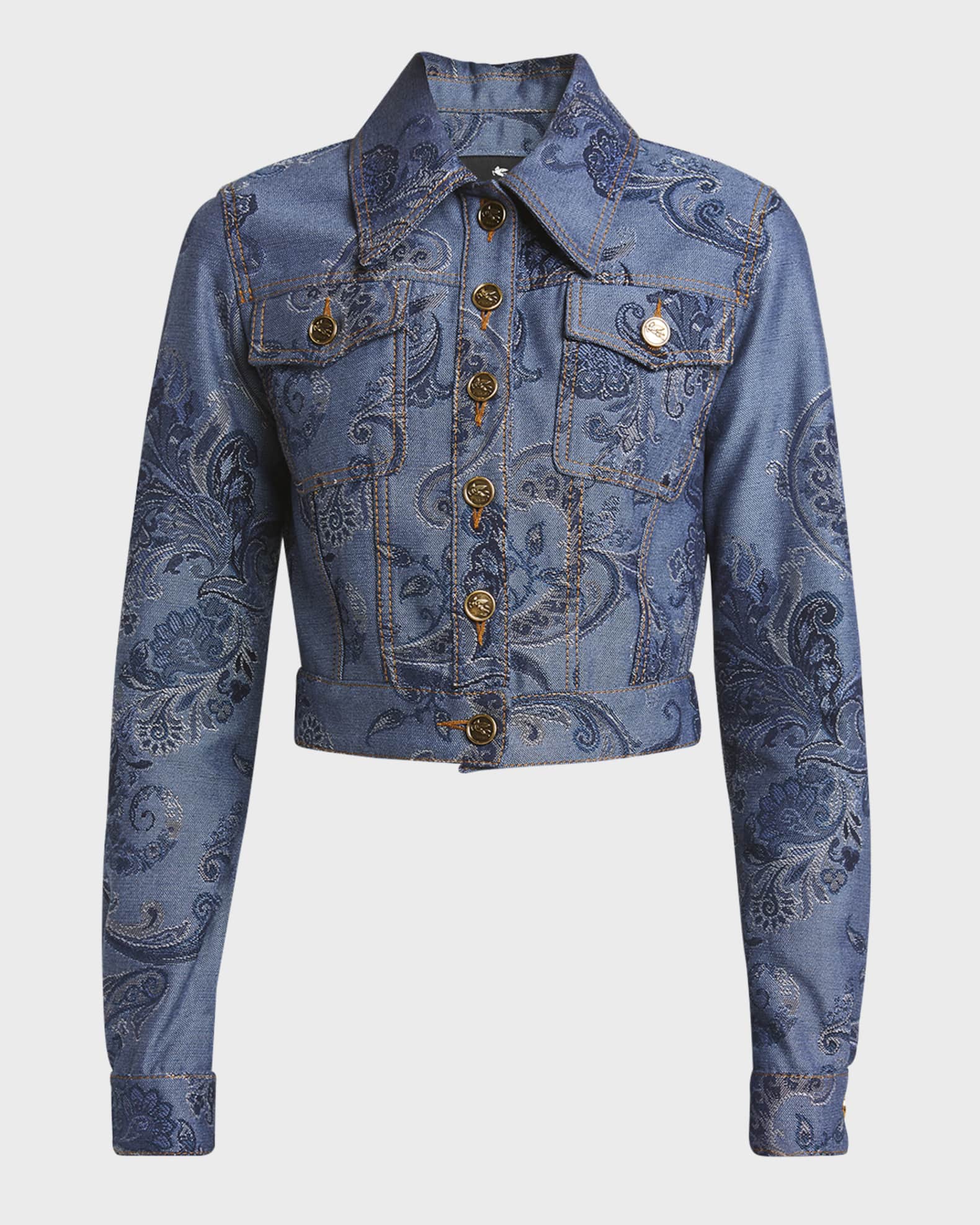 Etro Etch Paisley Denim Cropped Jacket | Neiman Marcus