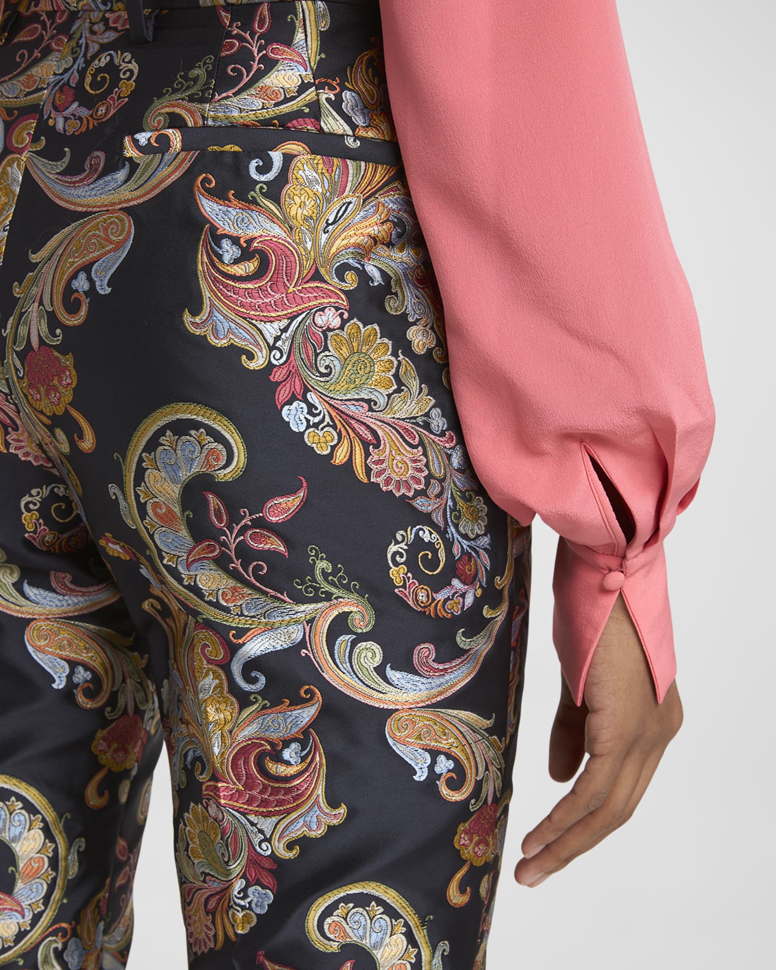 Etro Floral Brocade Slim-Leg Ankle Pants | Neiman Marcus