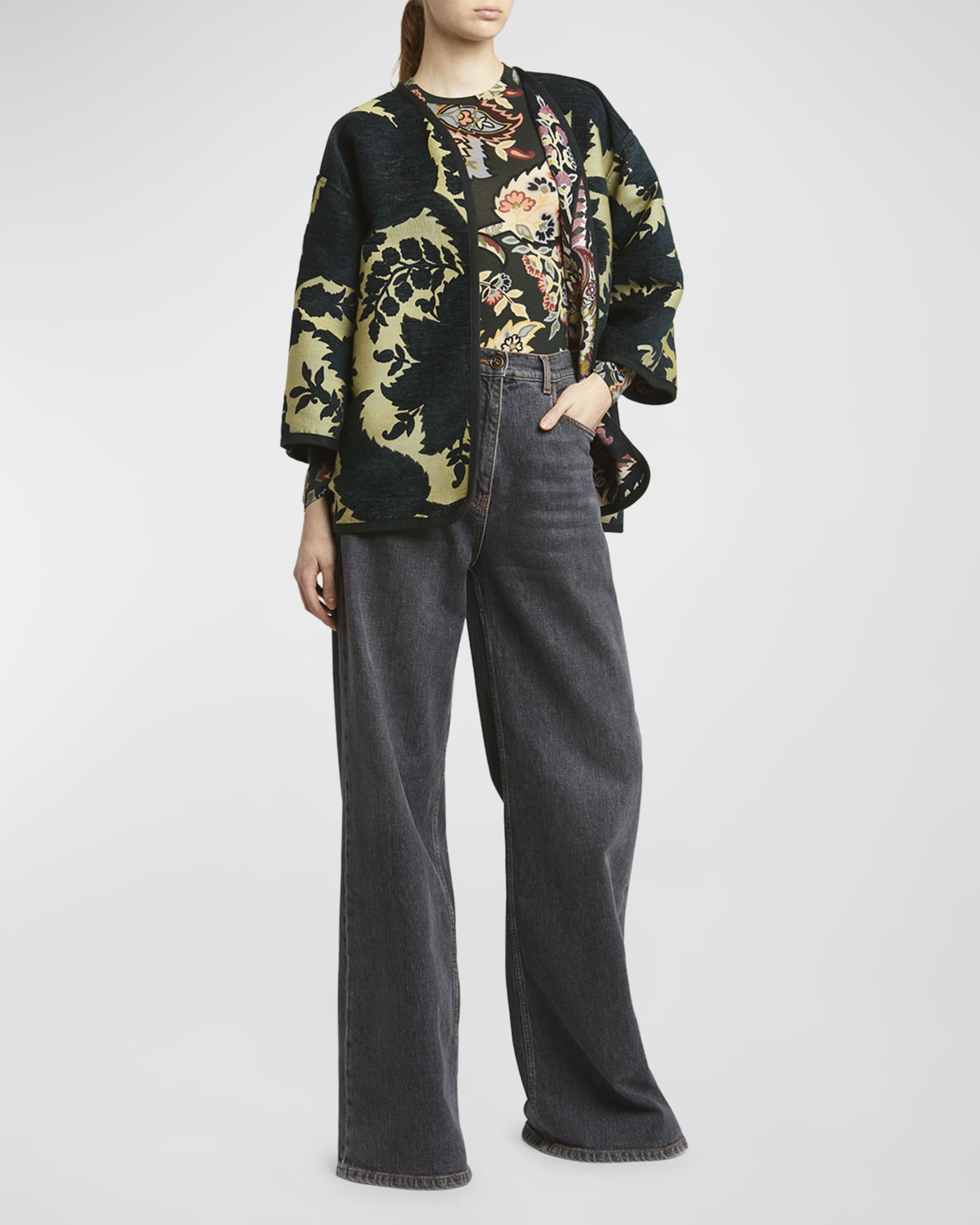Etro Kesa Reversible Blossom Paisley Intarsia Cardigan | Neiman Marcus