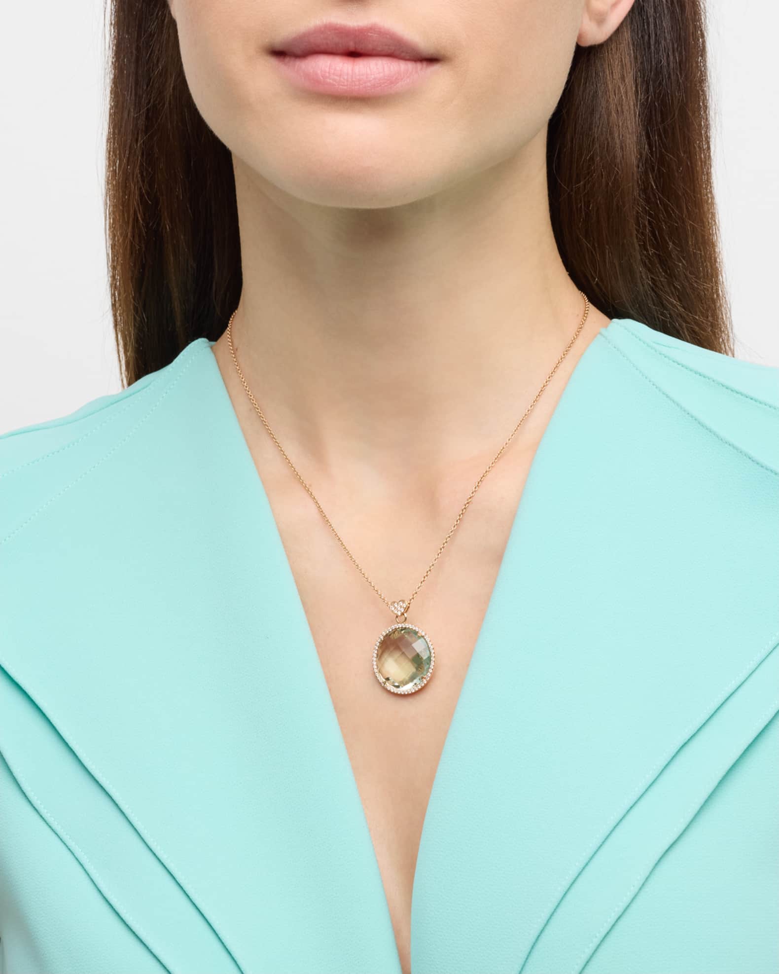 Lisa Nik Rocks 18K Rose Gold Green Quartz Diamond Halo and Heart Bail ...