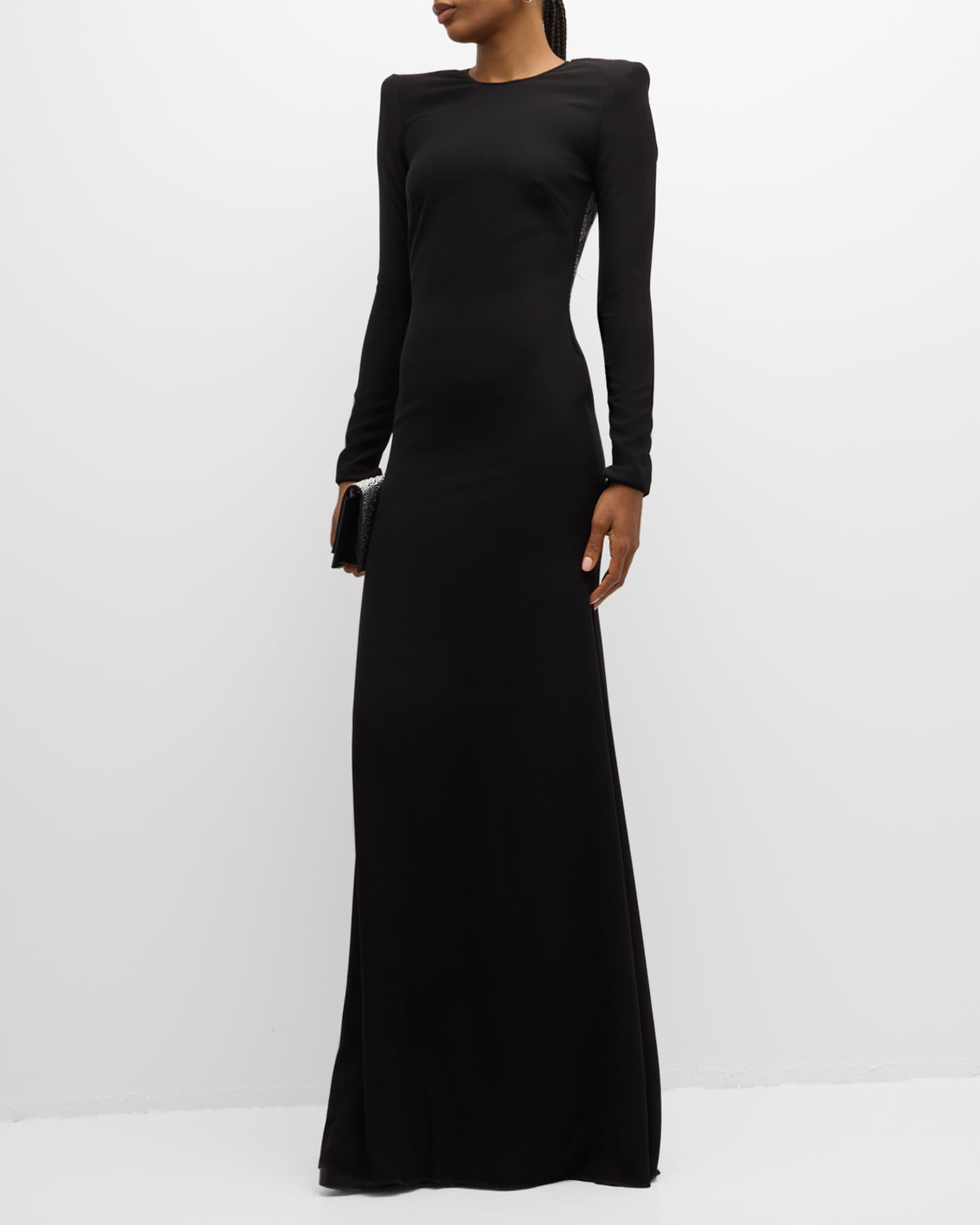 Naeem Khan Checker Crystal-Back Strong-Shoulder Crepe Gown | Neiman Marcus