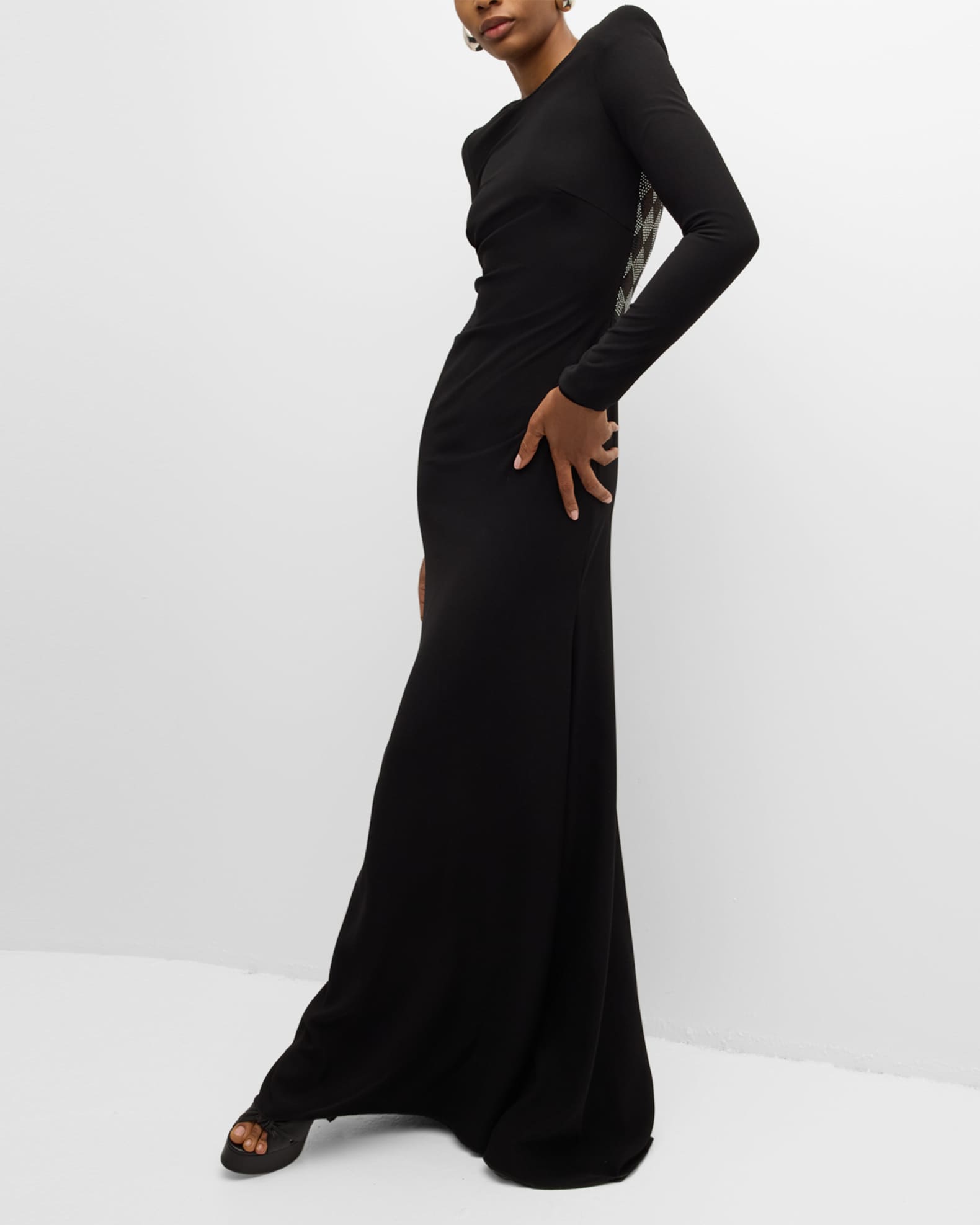Naeem Khan Checker Crystal-Back Strong-Shoulder Crepe Gown | Neiman Marcus