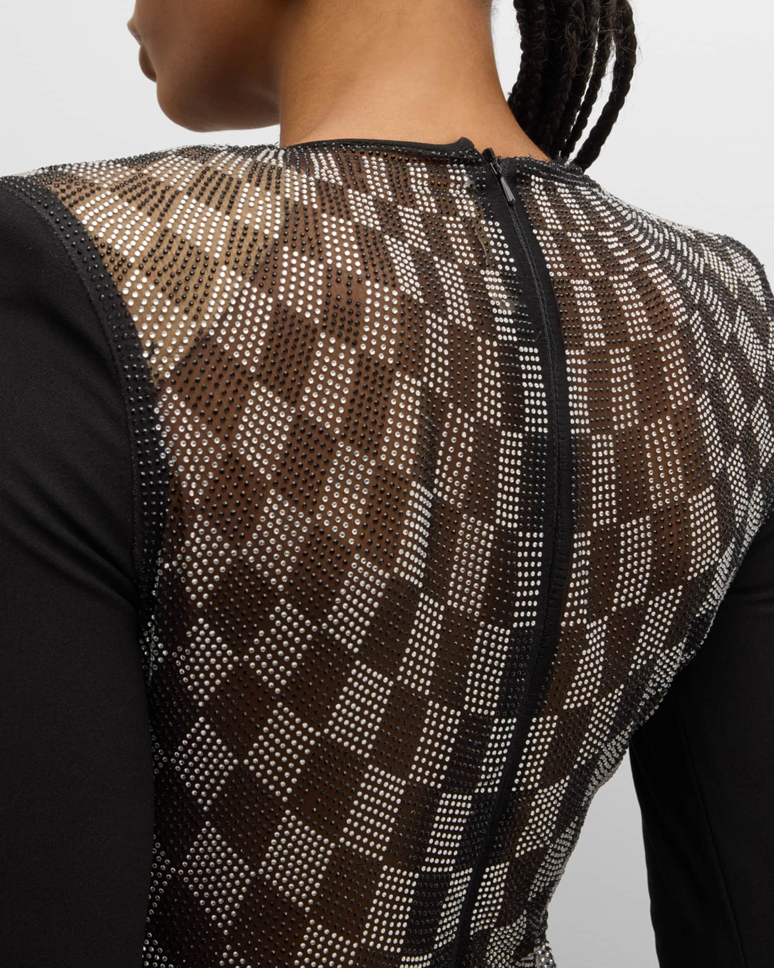 Naeem Khan Checker Crystal-Back Strong-Shoulder Crepe Gown | Neiman Marcus