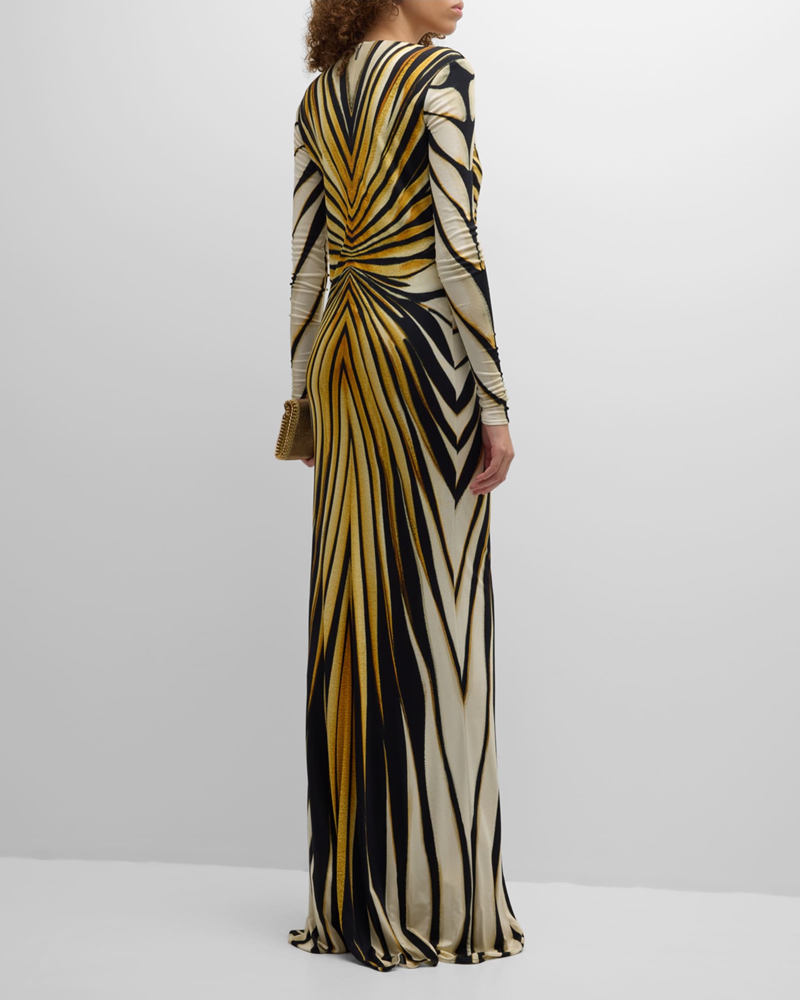 Roberto Cavalli Long Printed Knot-Front Gown | Neiman Marcus