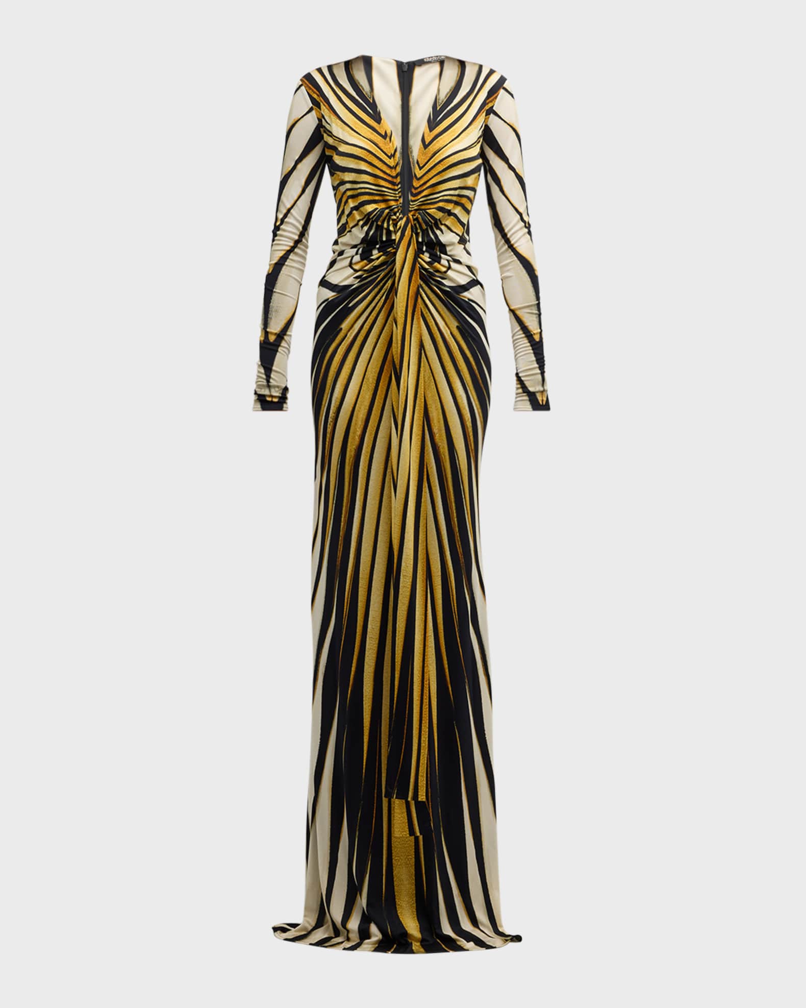 Roberto Cavalli Long Printed Knot-Front Gown | Neiman Marcus