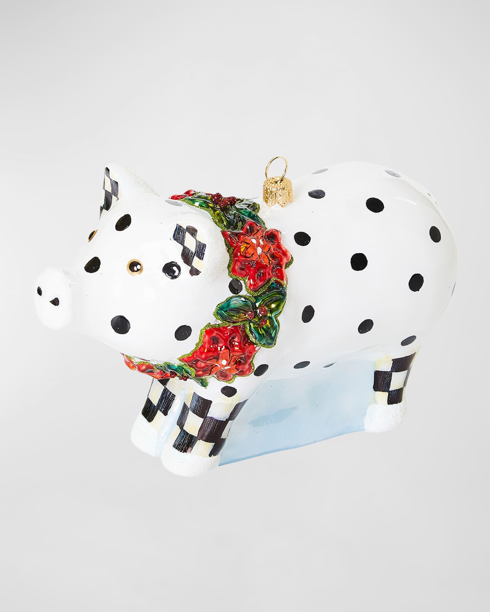MacKenzie-Childs Cozy Christmas Pig Glass Ornament | Neiman Marcus