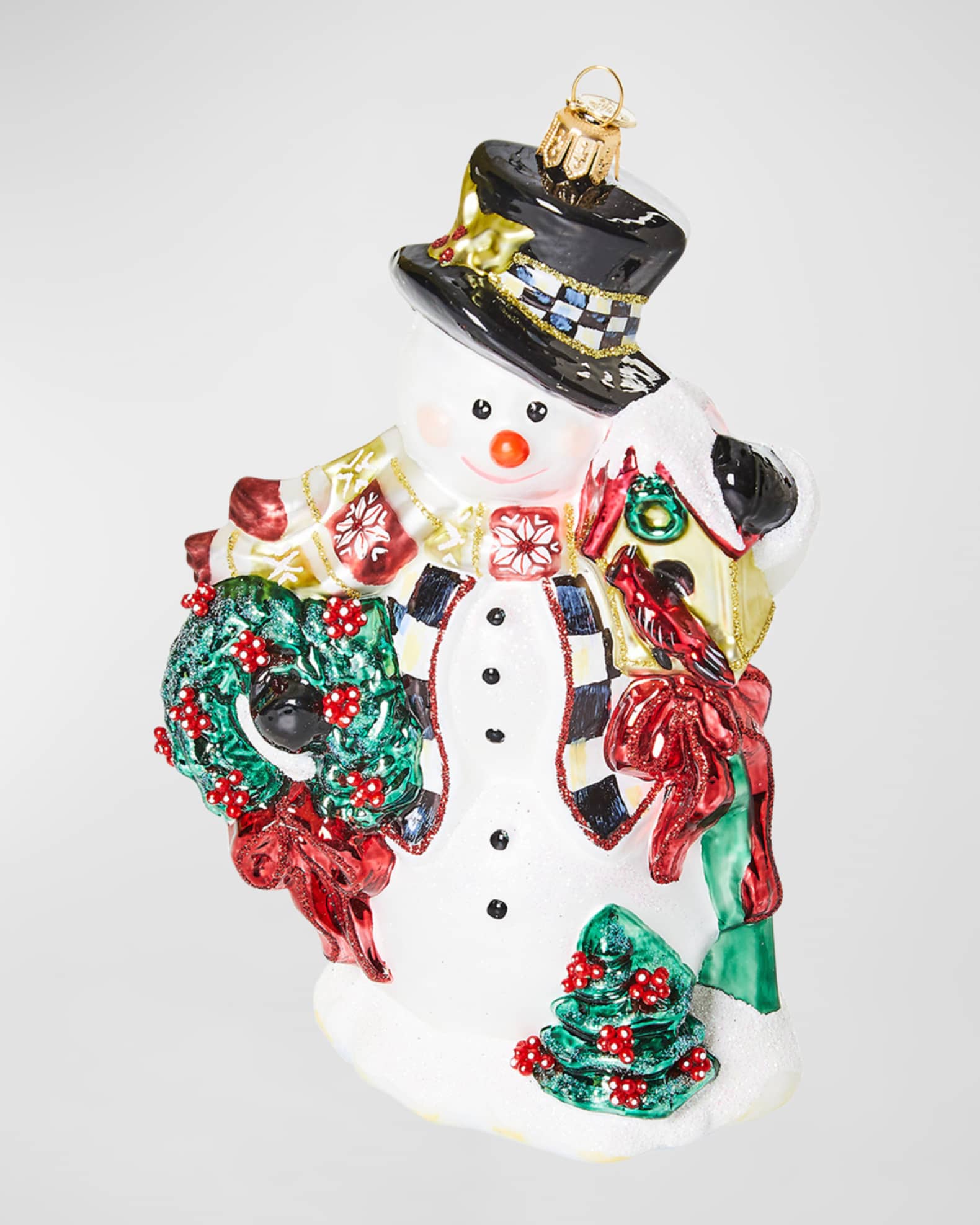 MacKenzie-Childs Cozy Christmas Snowman Glass Ornament | Neiman Marcus