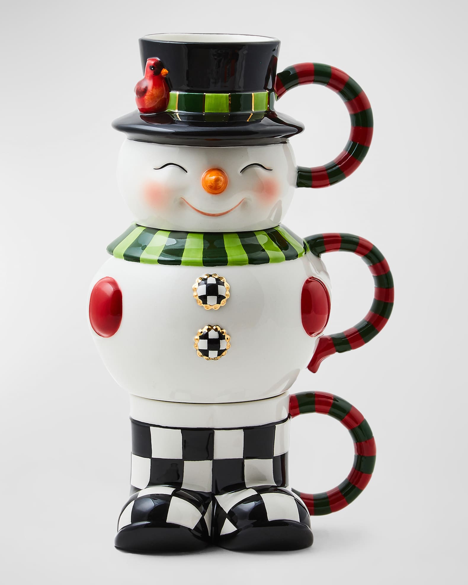 MacKenzie-Childs Cozy Christmas Snowman Stacking Mugs, Set of 3 ...