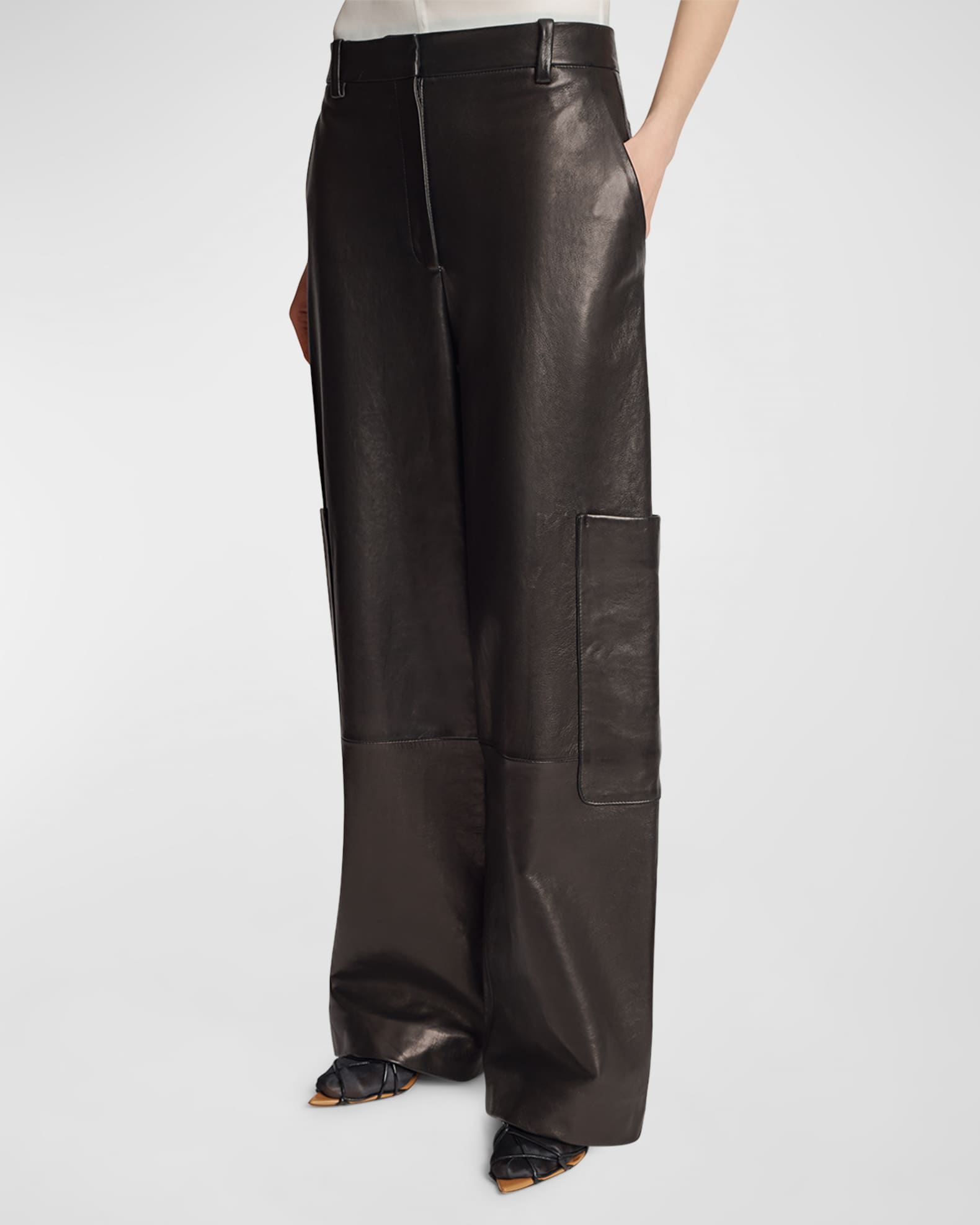 Khaite Caiton Leather Wide-Leg Cargo Pants | Neiman Marcus