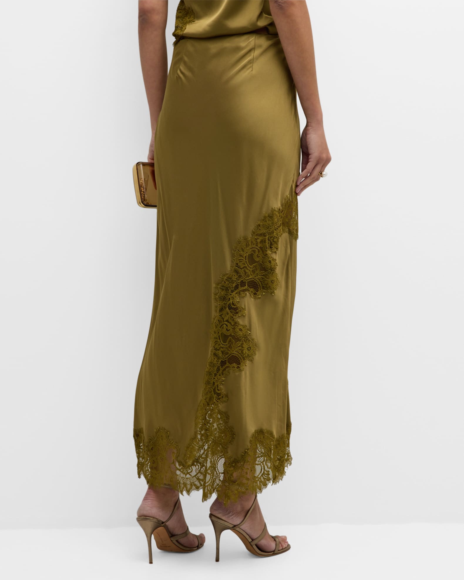 A.L.C. Olivia Satin and Lace Midi Skirt | Neiman Marcus