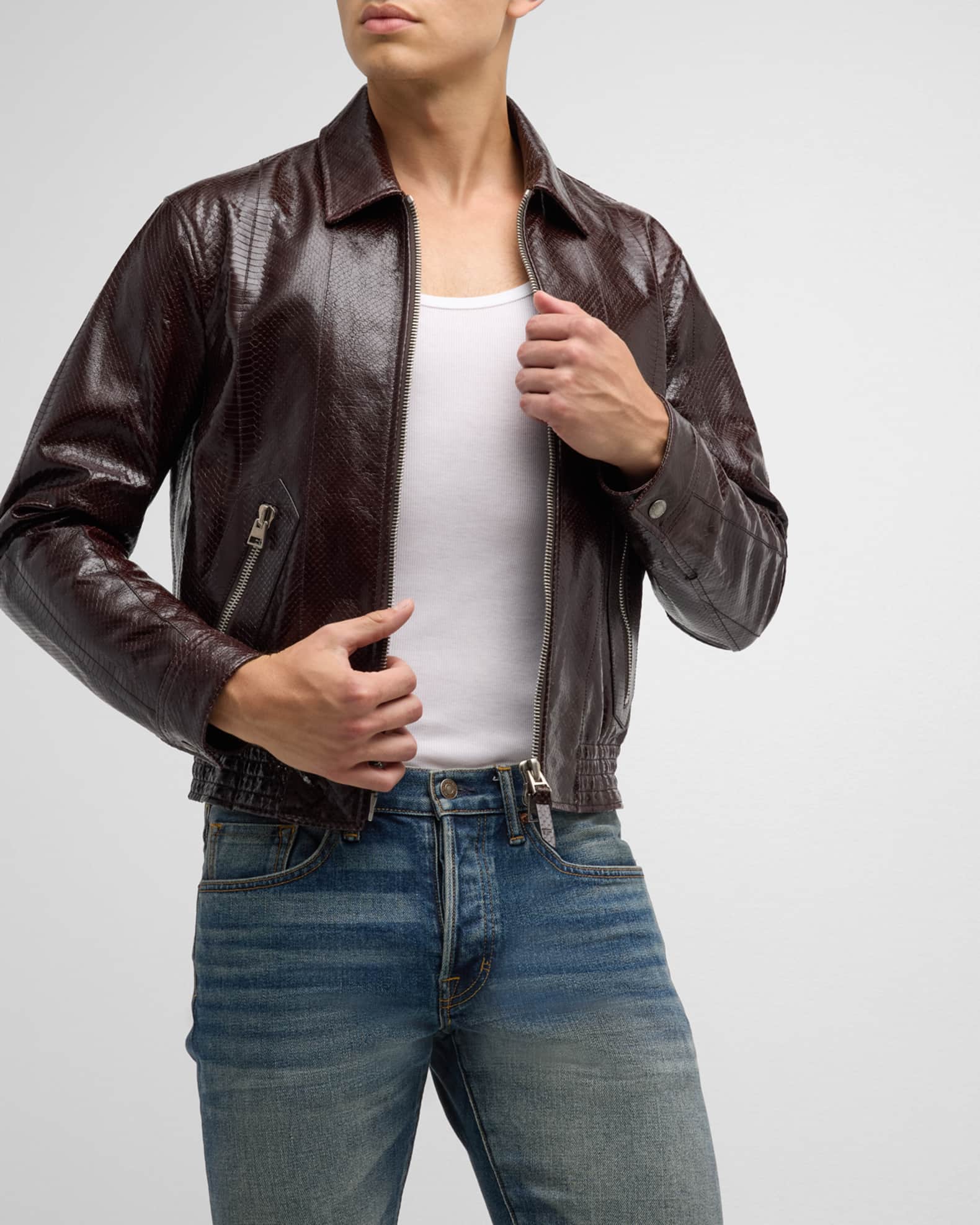 TOM FORD Men's Python-Effect Leather Jacket | Neiman Marcus
