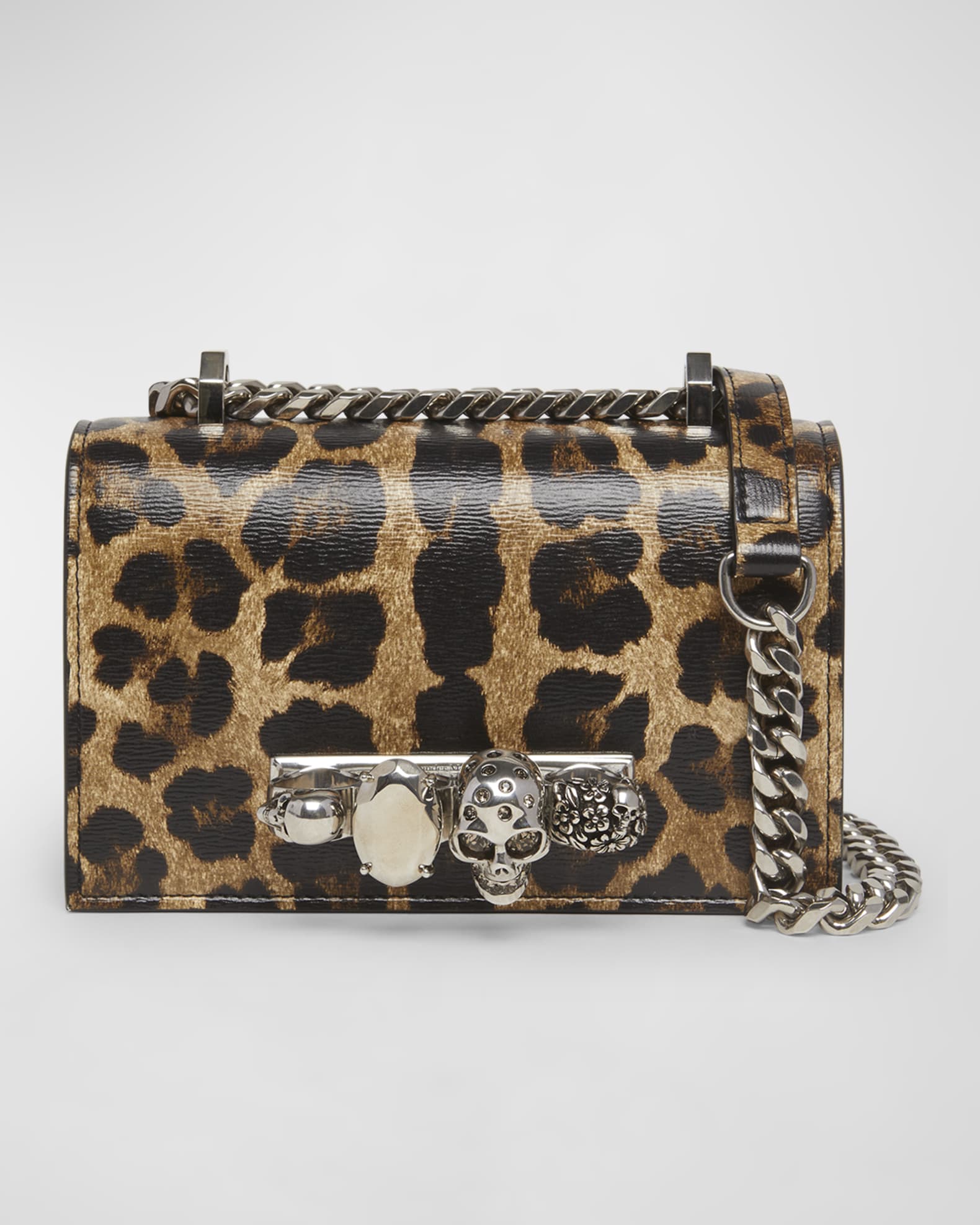 Alexander McQueen Mini Skull Jewel Leopard-Print Crossbody Bag | Neiman Marcus