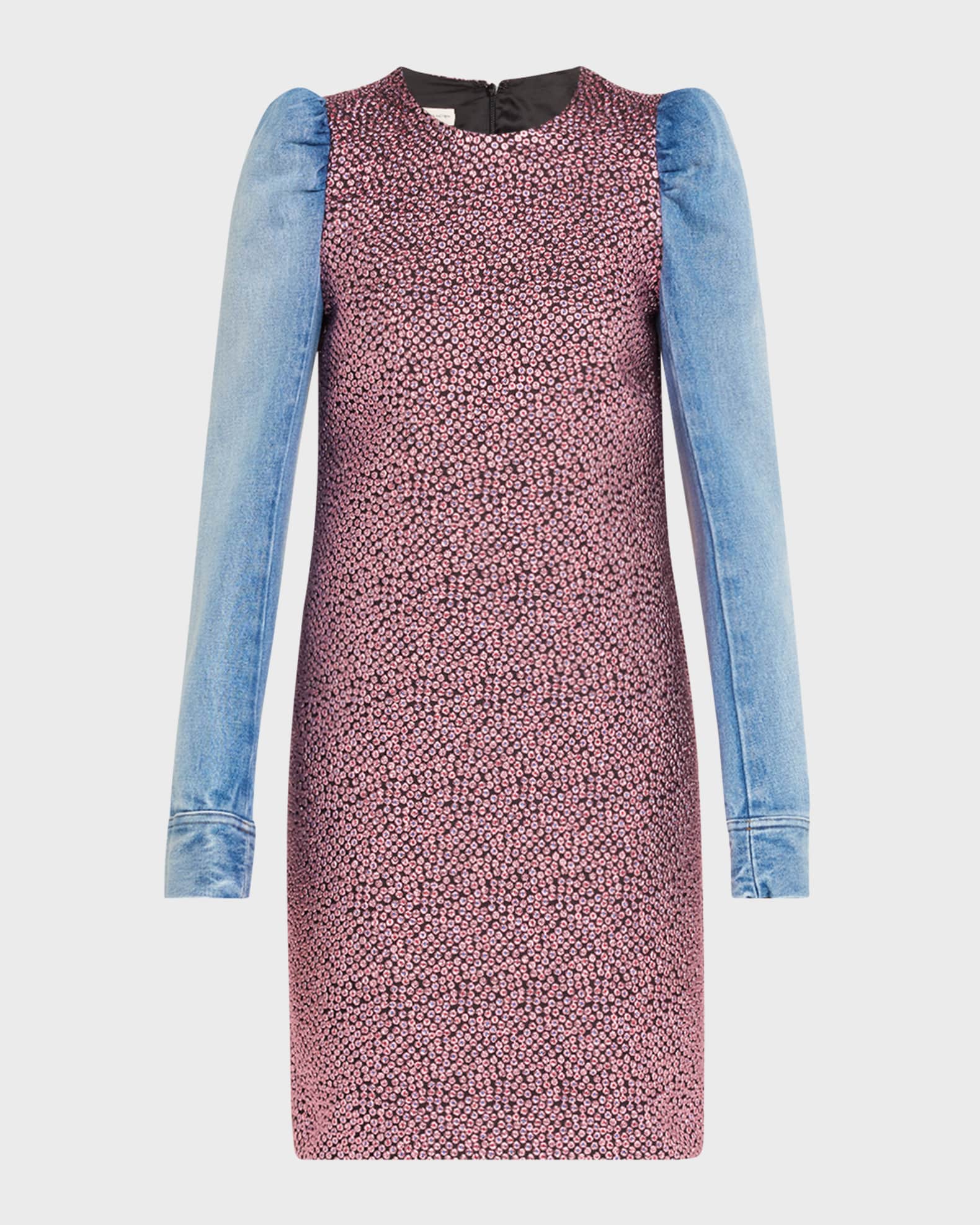 Dries Van Noten Duffy Mixed-Media Denim Crystal Dress | Neiman Marcus