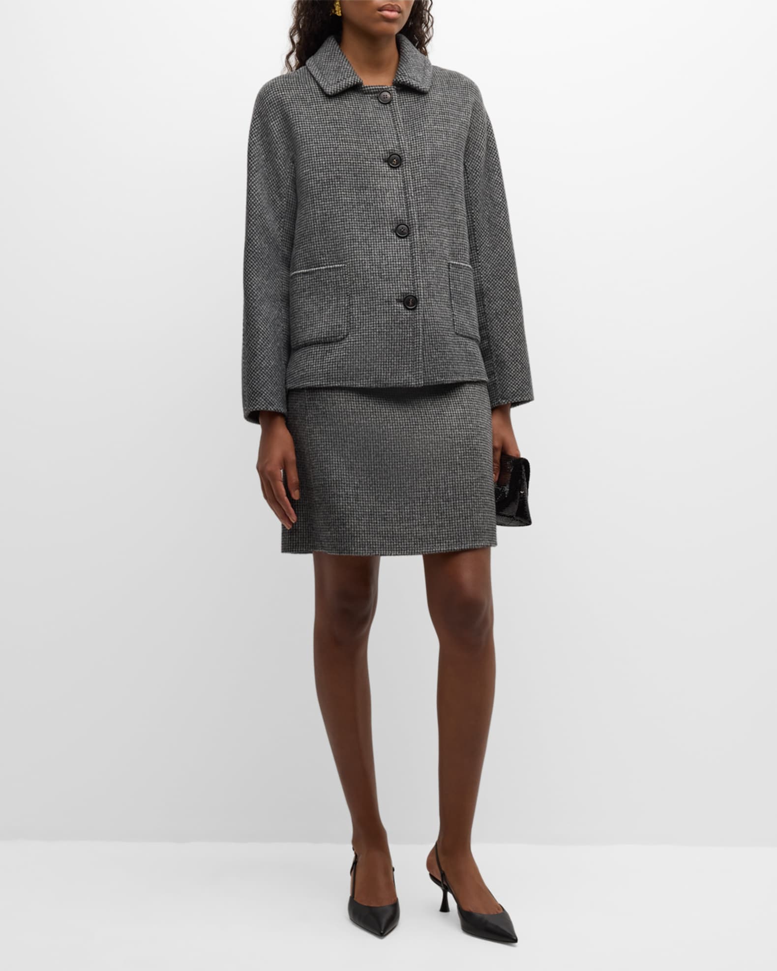 Max Mara Sorriso Wool-Blend Houndstooth Jacket | Neiman Marcus