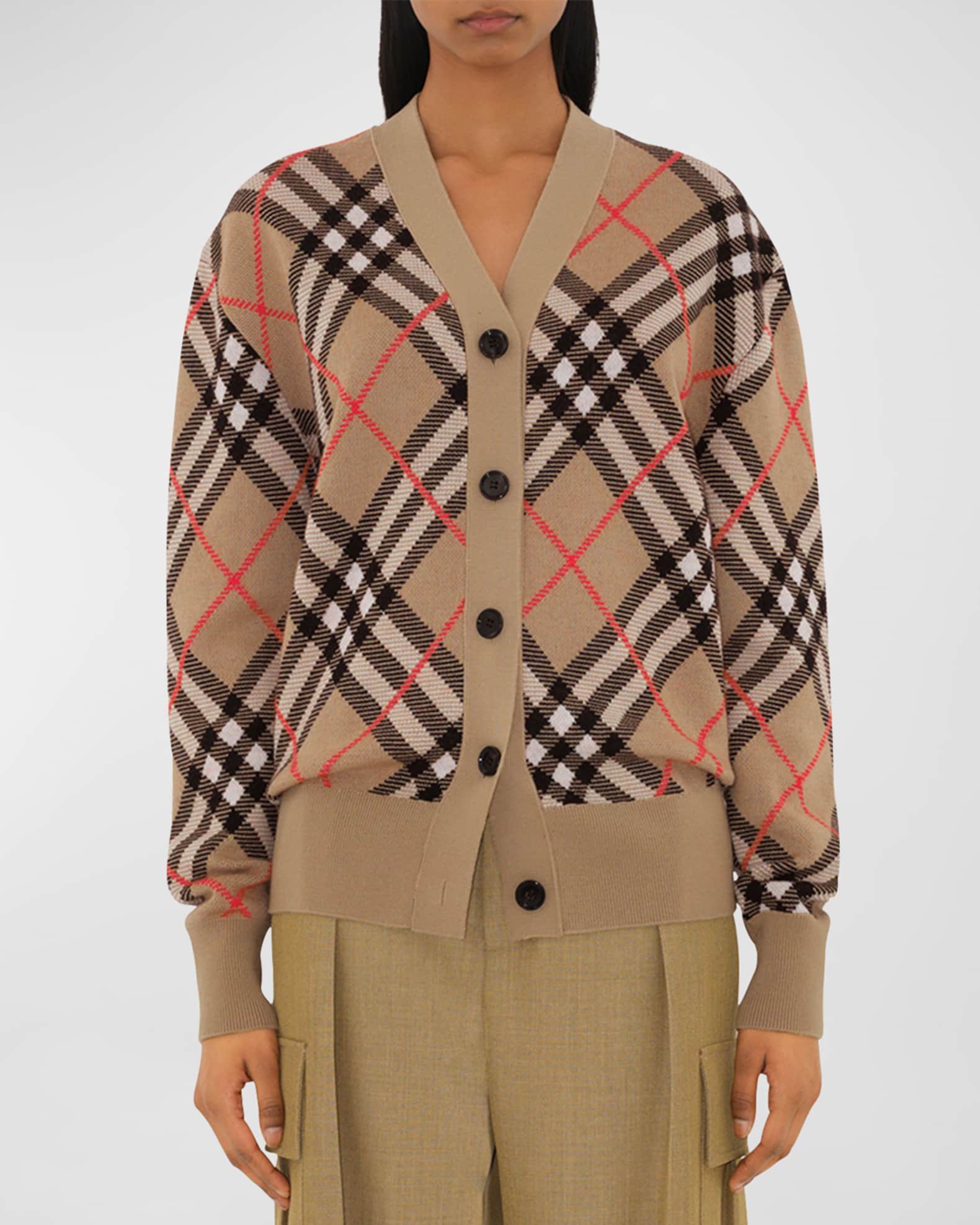 Burberry Check V-Neck Cardigan | Neiman Marcus
