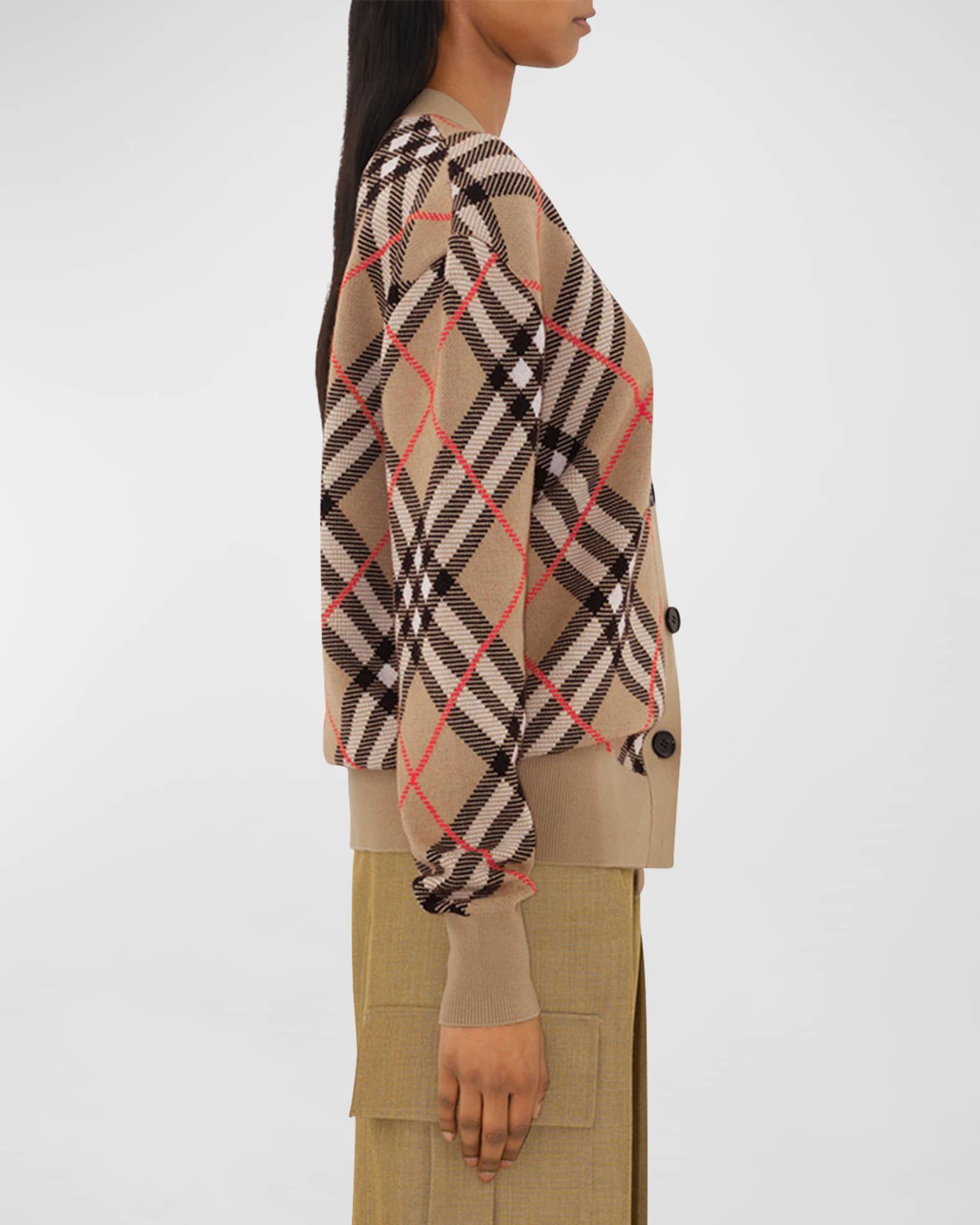 Burberry Check V-Neck Cardigan | Neiman Marcus