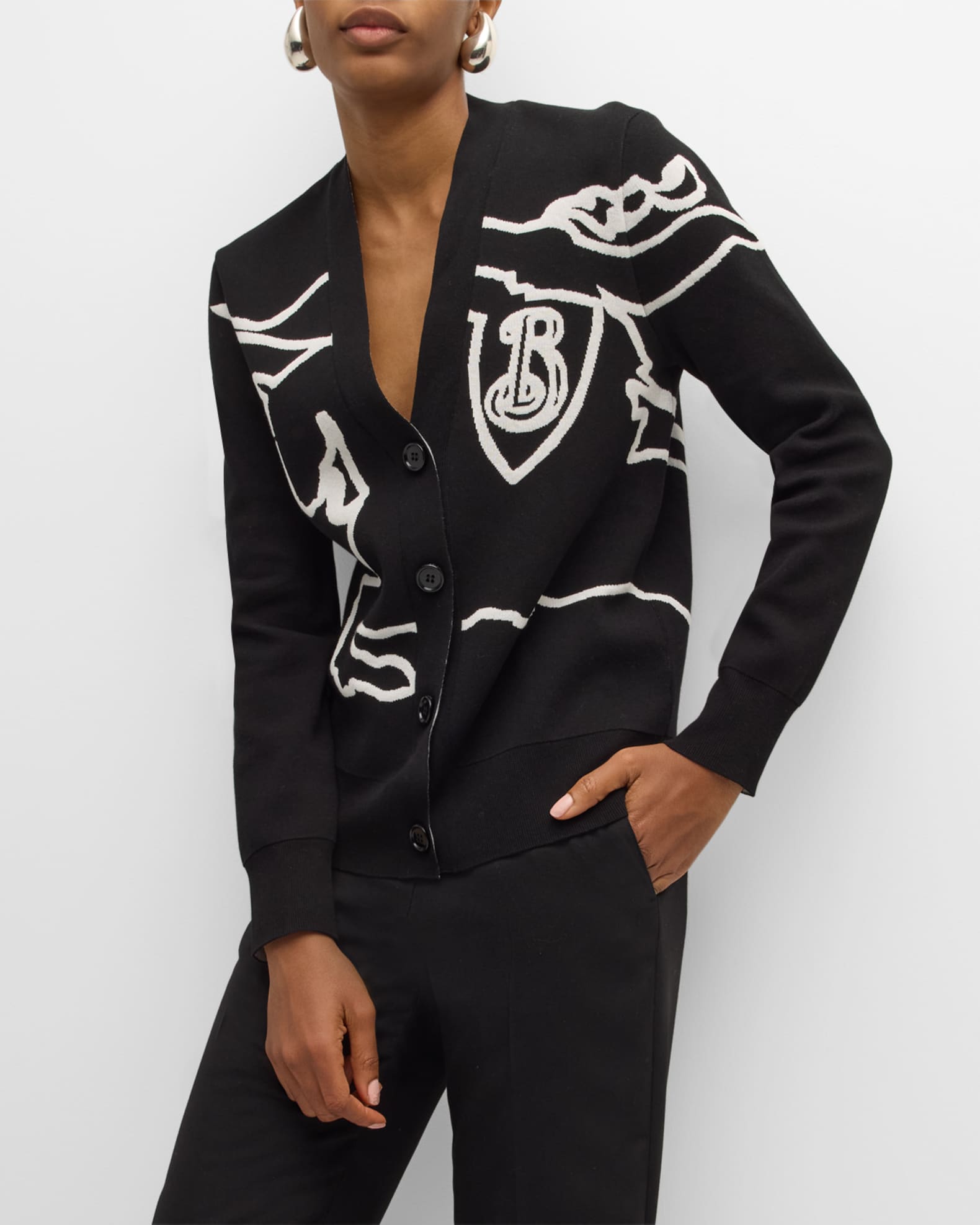 Burberry V-Neck EKD Cotton-Blend Cardigan | Neiman Marcus