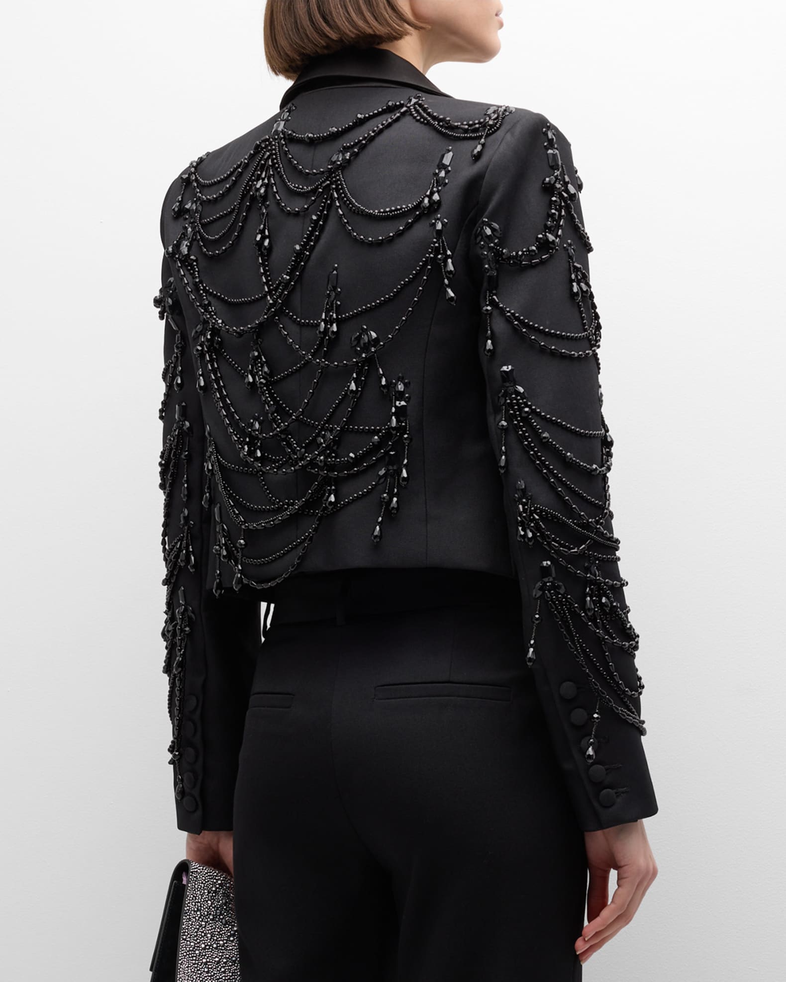 L'Agence Jen Beaded Cropped Blazer | Neiman Marcus