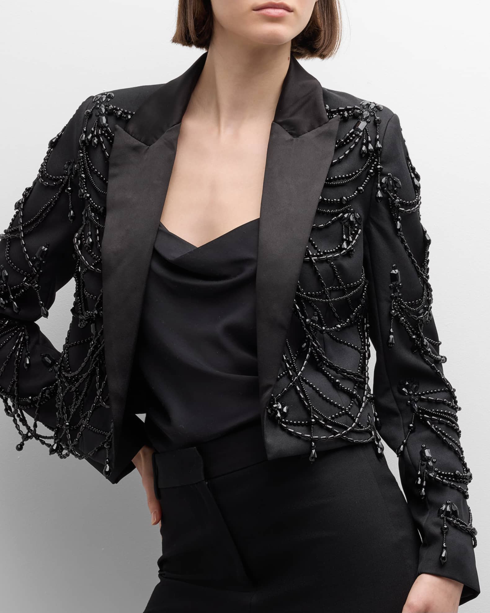 L'Agence Jen Beaded Cropped Blazer | Neiman Marcus