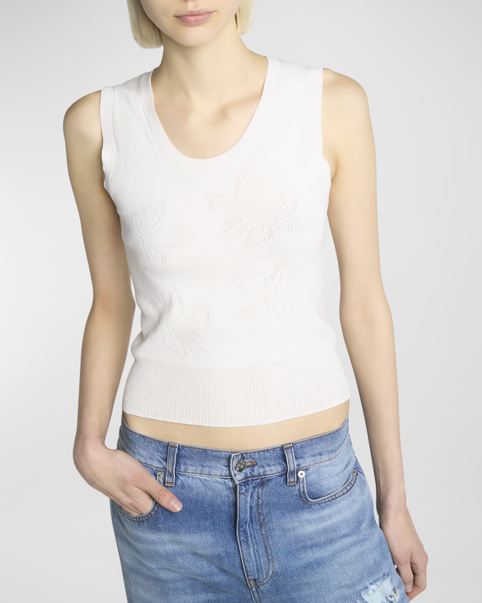 JW Anderson Flower Pointelle Knit Tank Top | Neiman Marcus