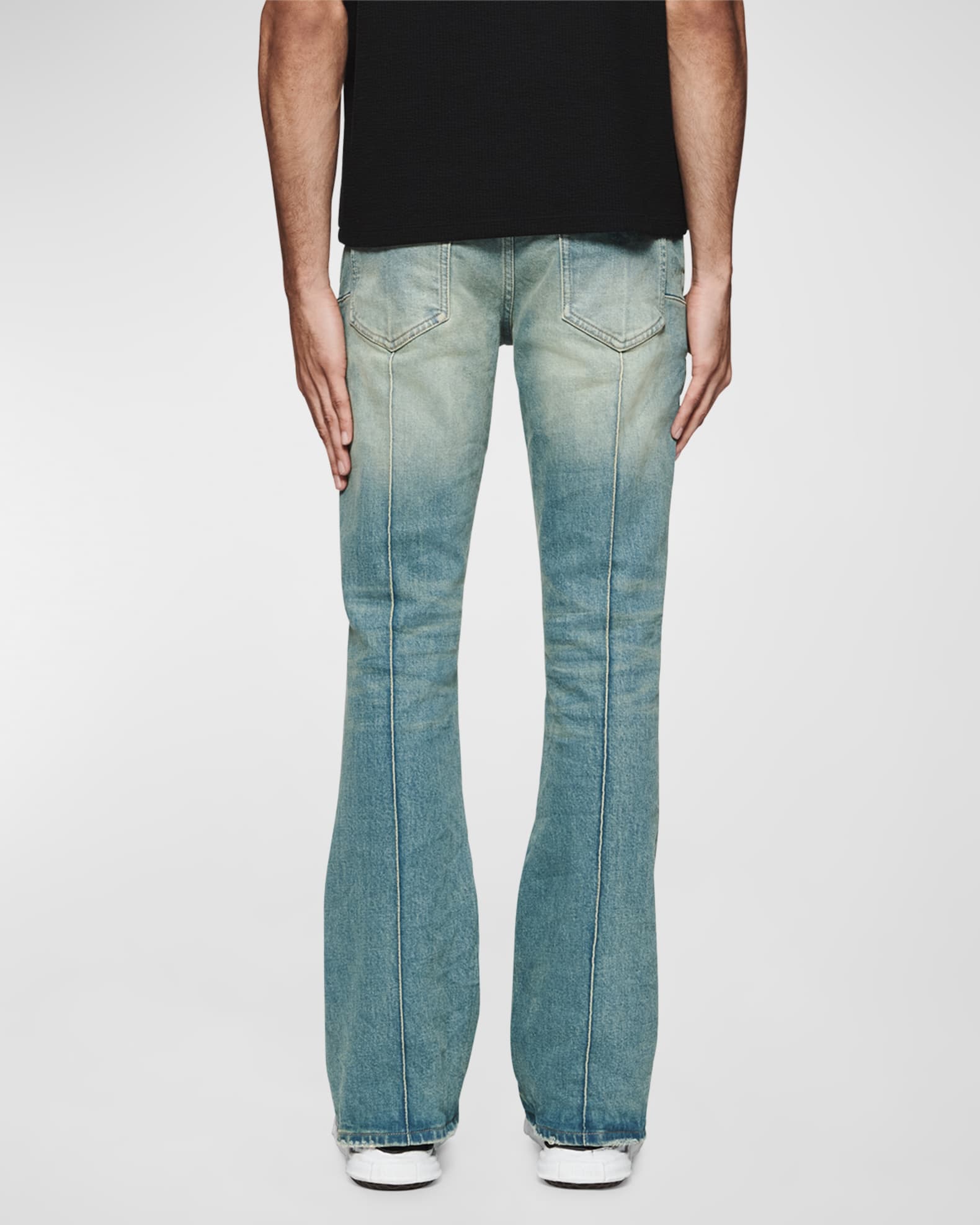 PURPLE Men's Pintuck Flare Overdye Jeans | Neiman Marcus