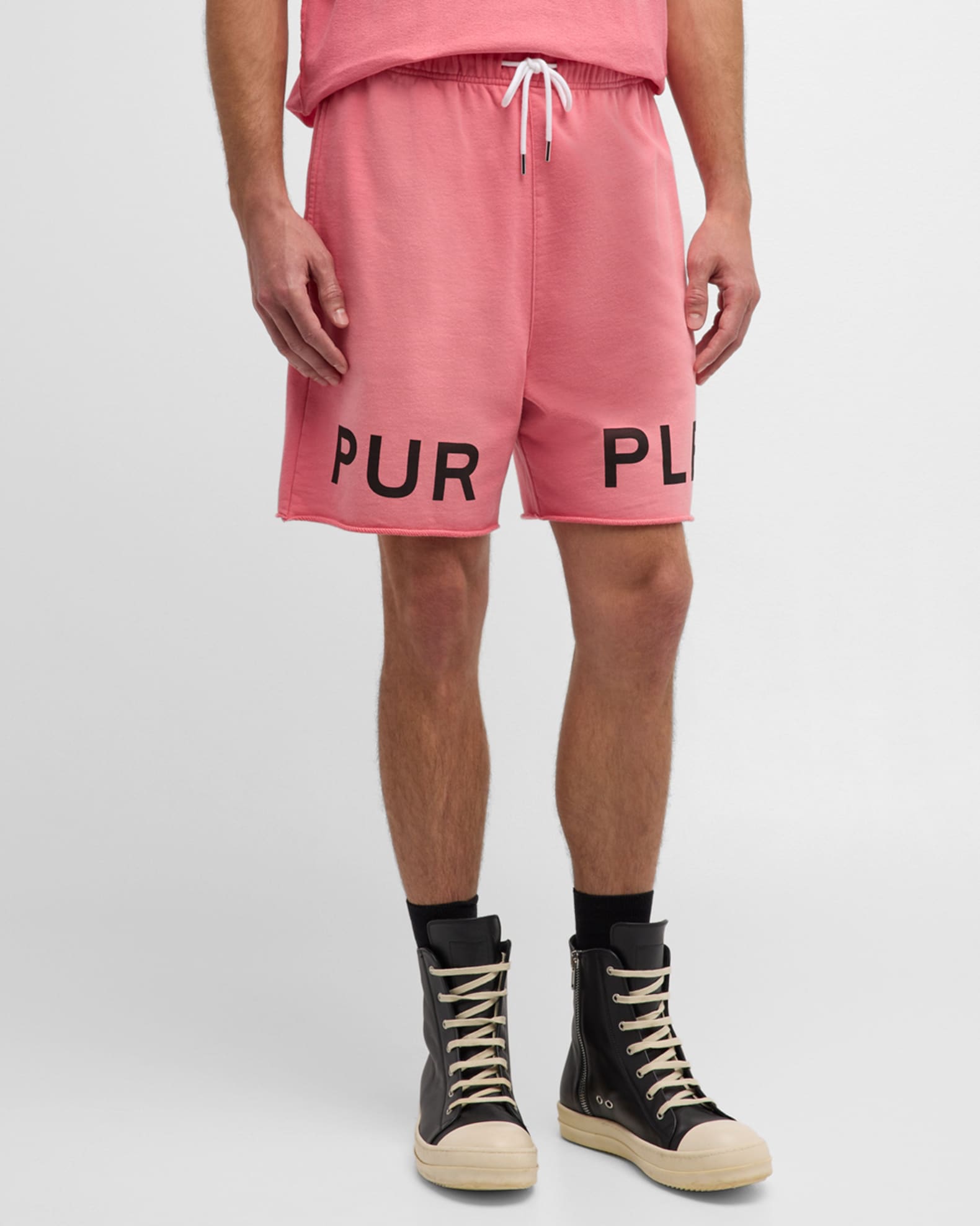 PURPLE Men's French-Terry Logo Sweatshorts | Neiman Marcus