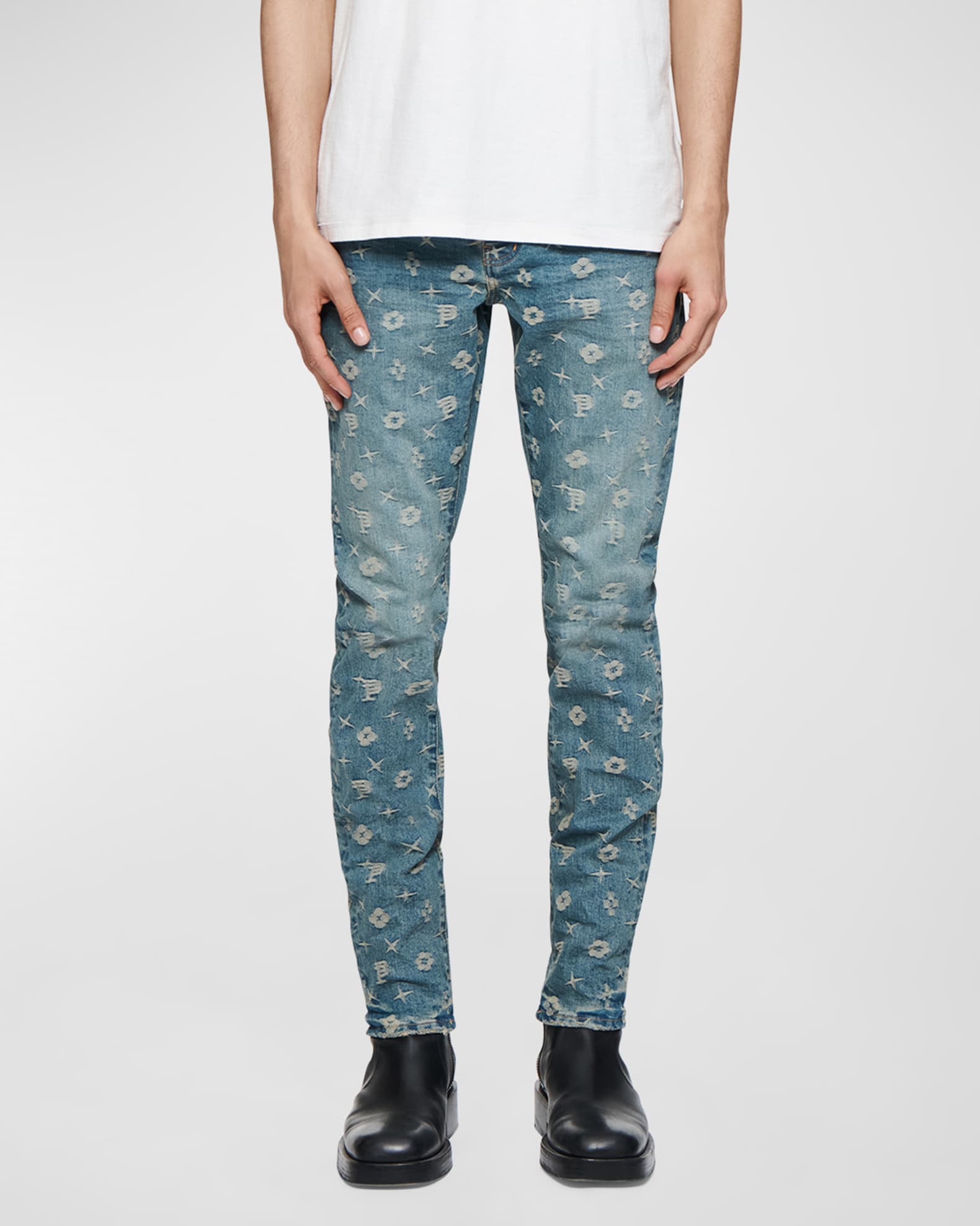 PURPLE Men's Monogram Jacquard Jeans | Neiman Marcus