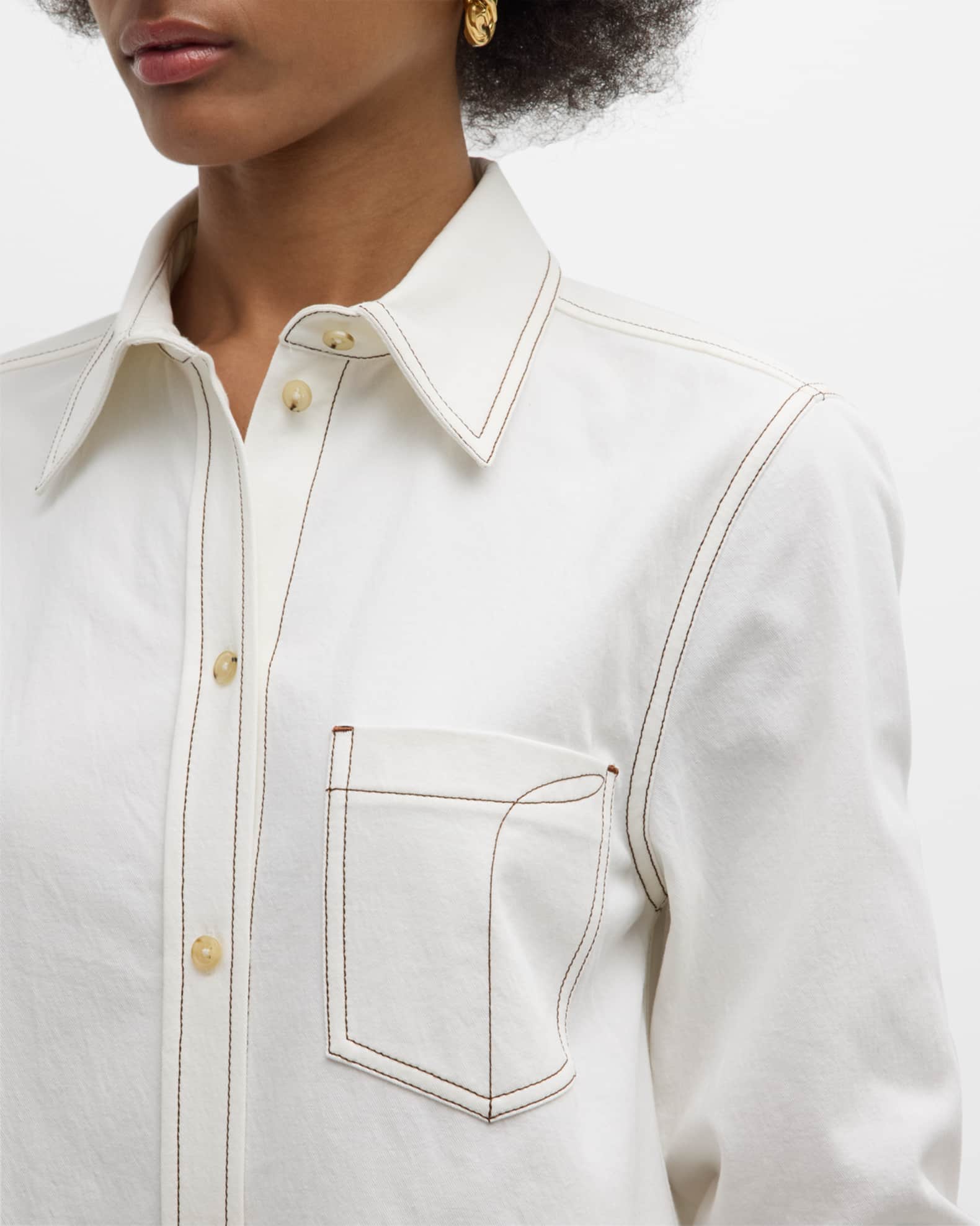 Toteme Petite Tumbled Cotton Button-Down Shirt | Neiman Marcus