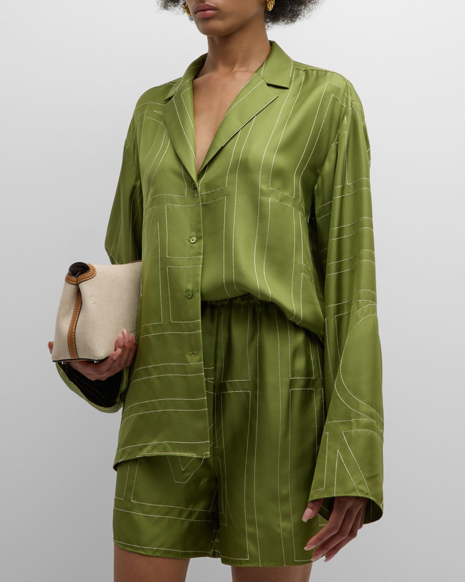 Toteme Monogram Silk Pajama Top | Neiman Marcus