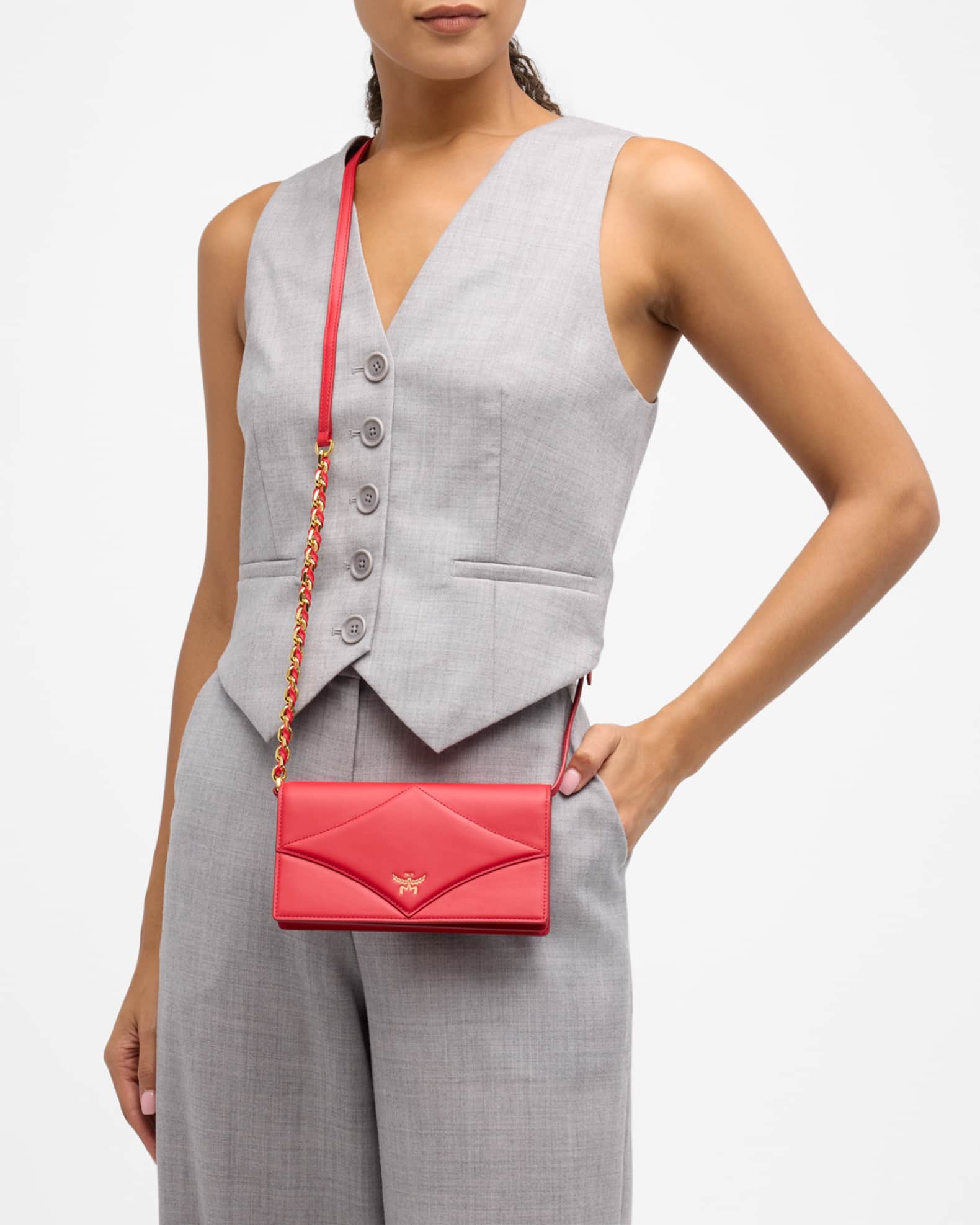 MCM Diamond Leather Wallet on Chain | Neiman Marcus