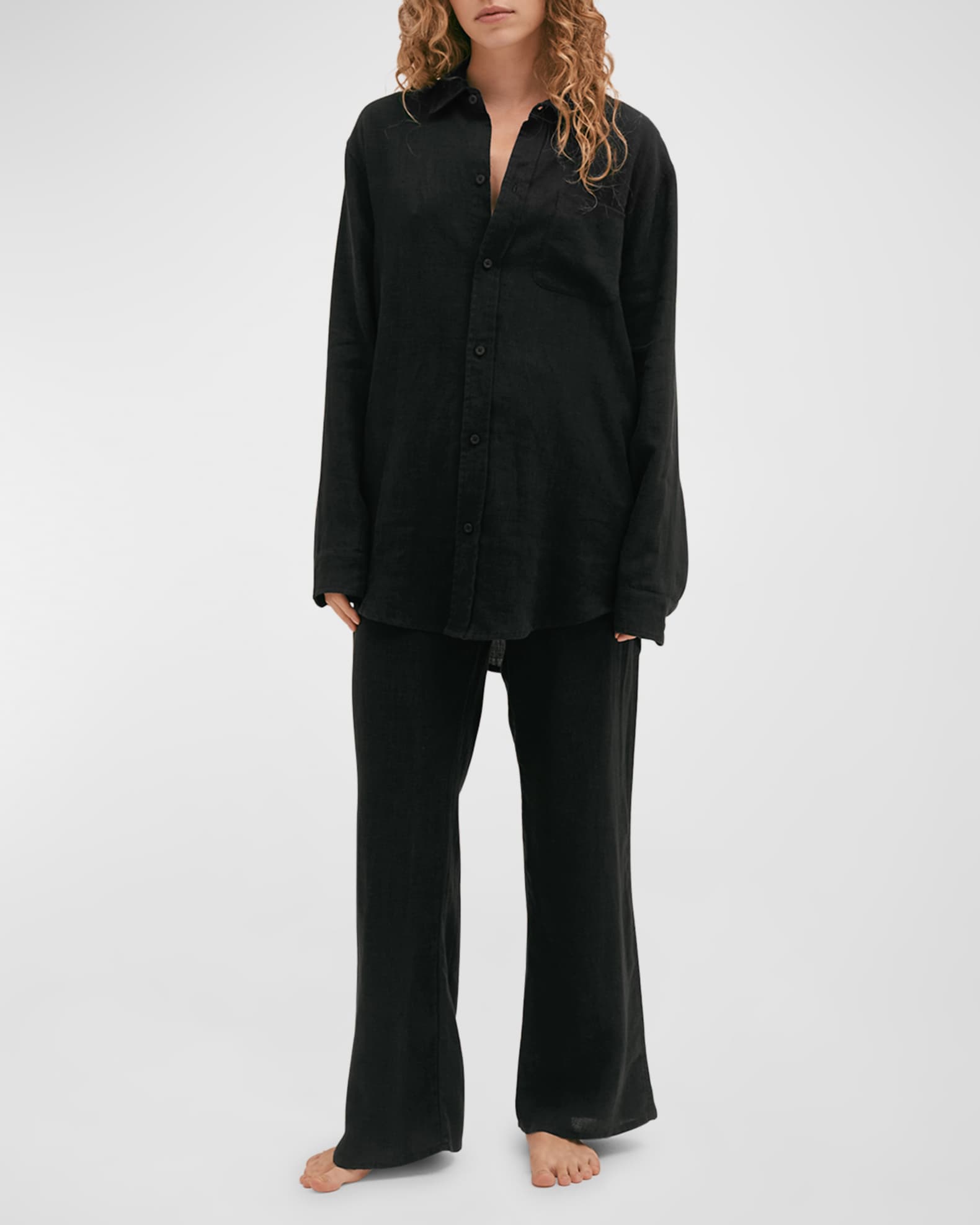 Desmond & Dempsey Straight-Leg Linen Lounge Trousers | Neiman Marcus
