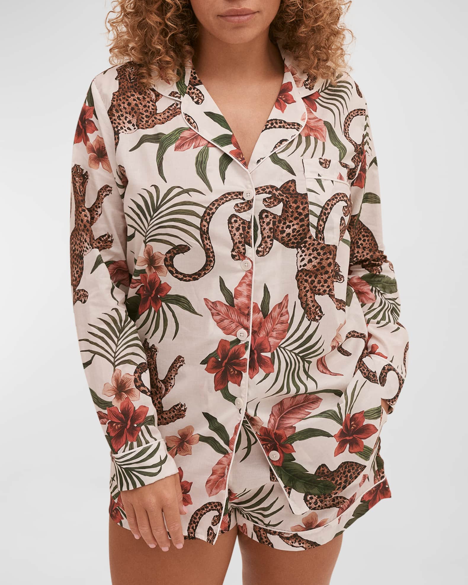 Desmond & Dempsey Animal-Print Cotton Shorty Pajama Set | Neiman Marcus