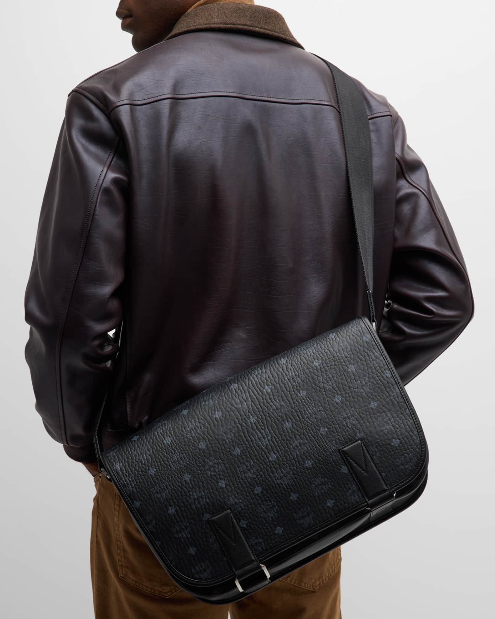 MCM Men's Aren Visetos Monogram Canvas Messenger Bag | Neiman Marcus