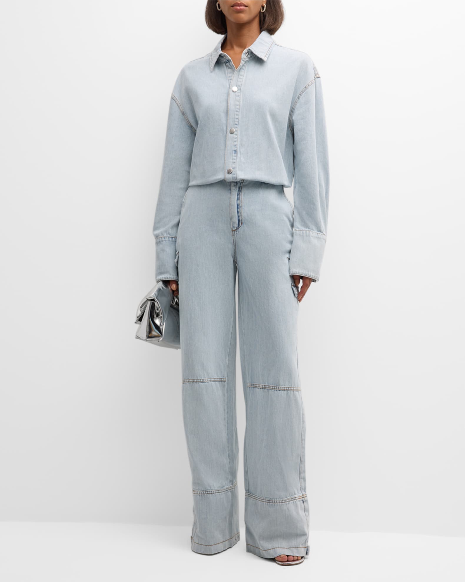 Retrofete Russo Wide-Leg Long-Sleeve Denim Jumpsuit | Neiman Marcus