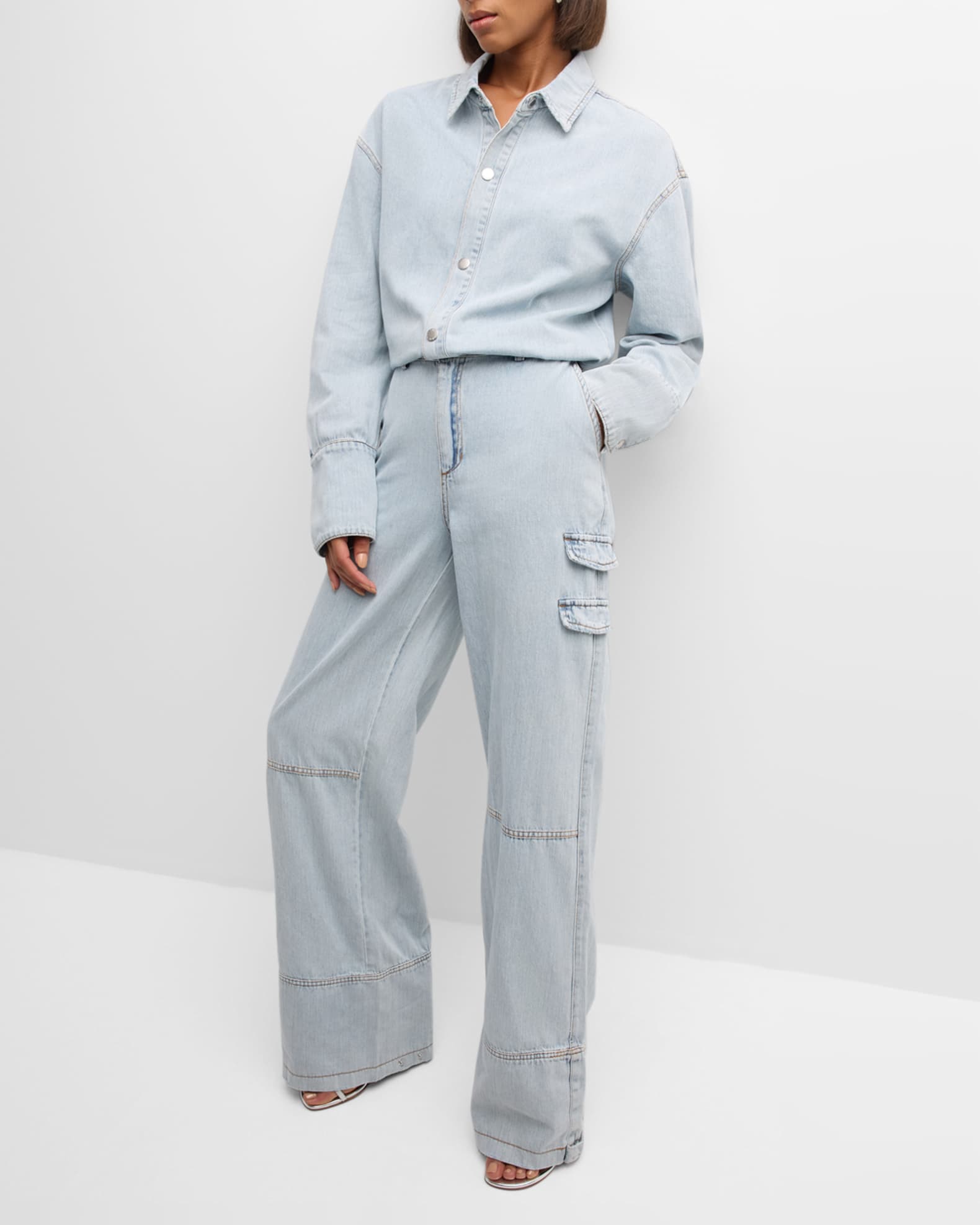 Retrofete Russo Wide-Leg Long-Sleeve Denim Jumpsuit | Neiman Marcus