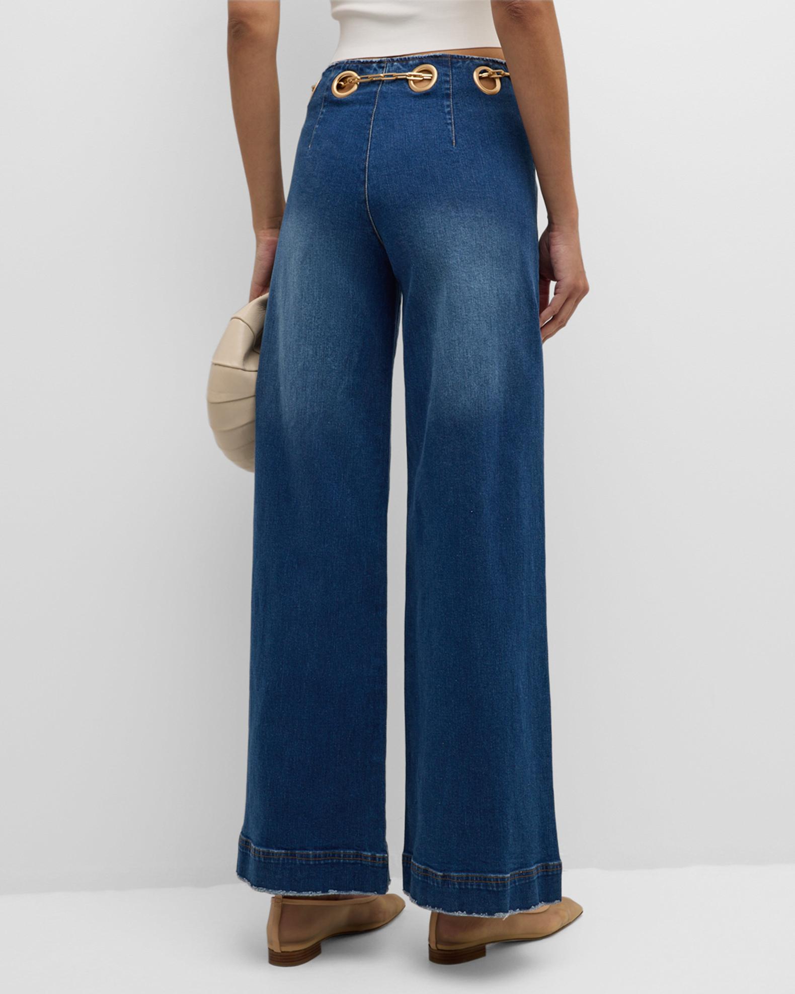 Cult Gaia Sydney Belted Grommet Wide-Leg Denim Pants | Neiman Marcus