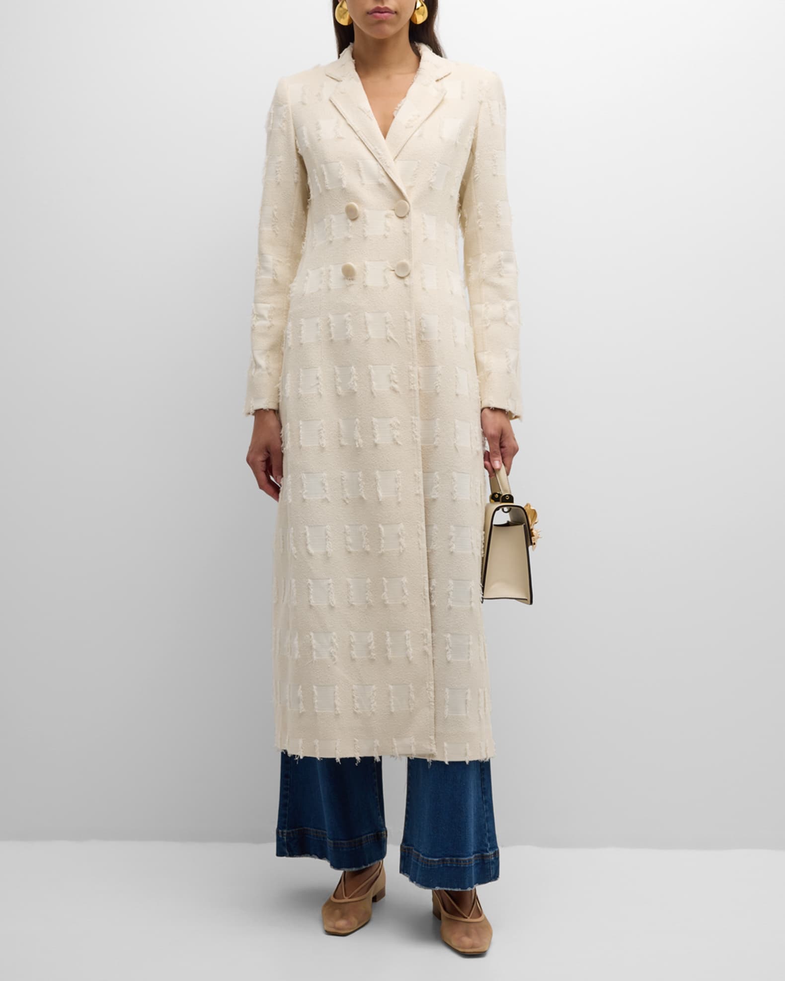 Cult Gaia Dilan Double-Breasted Jacquard Long Coat | Neiman Marcus