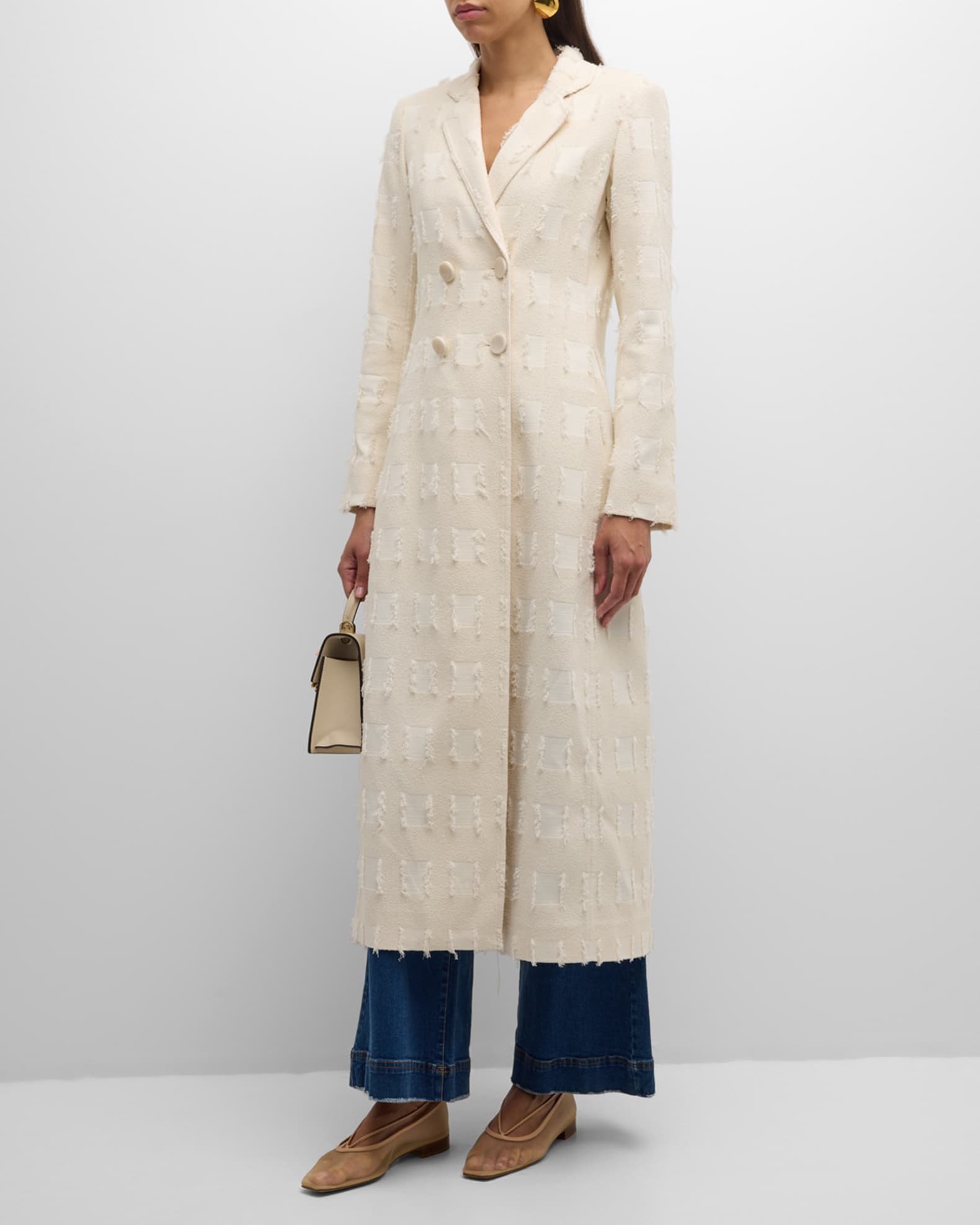 Cult Gaia Dilan Double-Breasted Jacquard Long Coat | Neiman Marcus