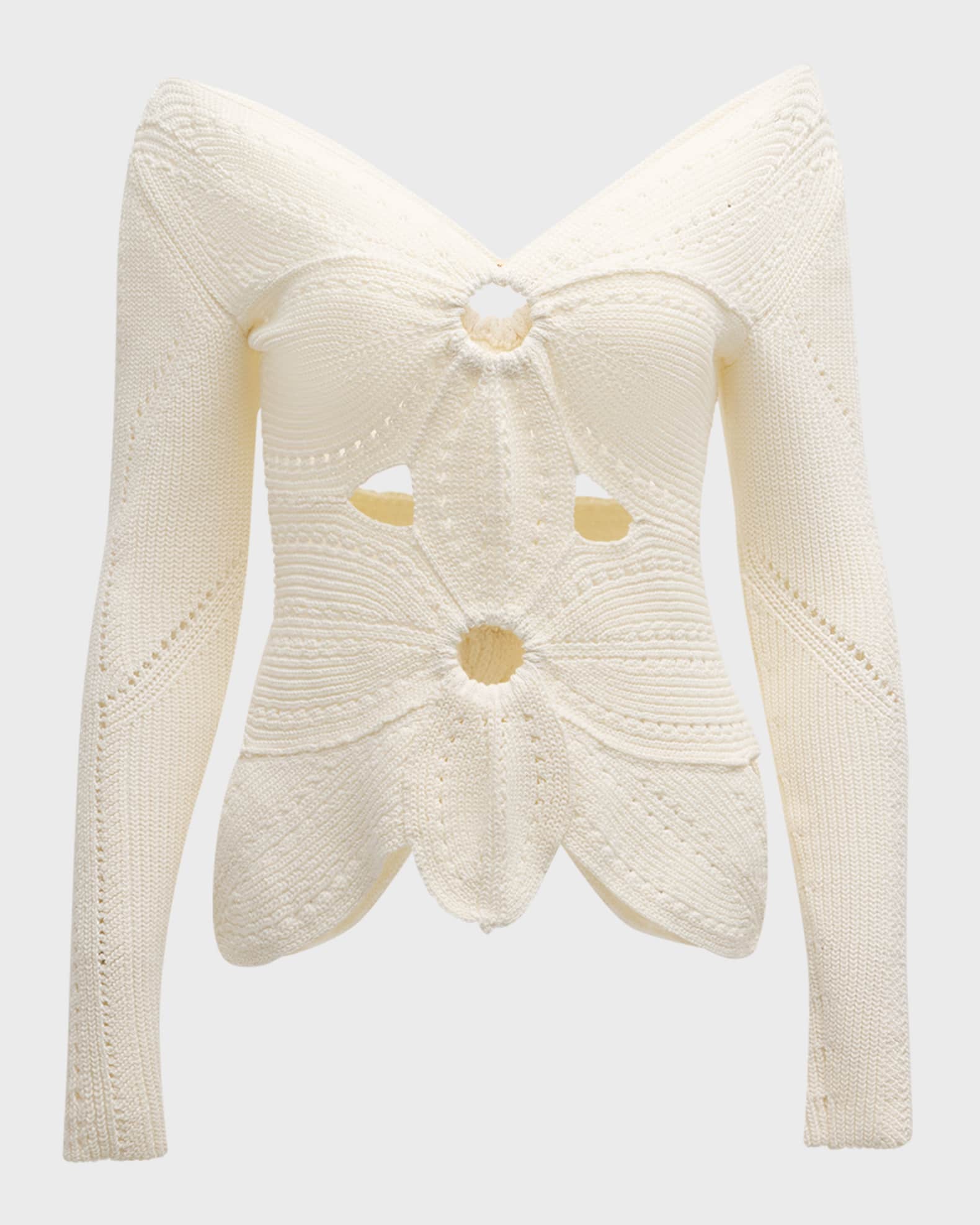 Cult Gaia Lule Cutout Crochet Cotton Long-Sleeve Top | Neiman Marcus