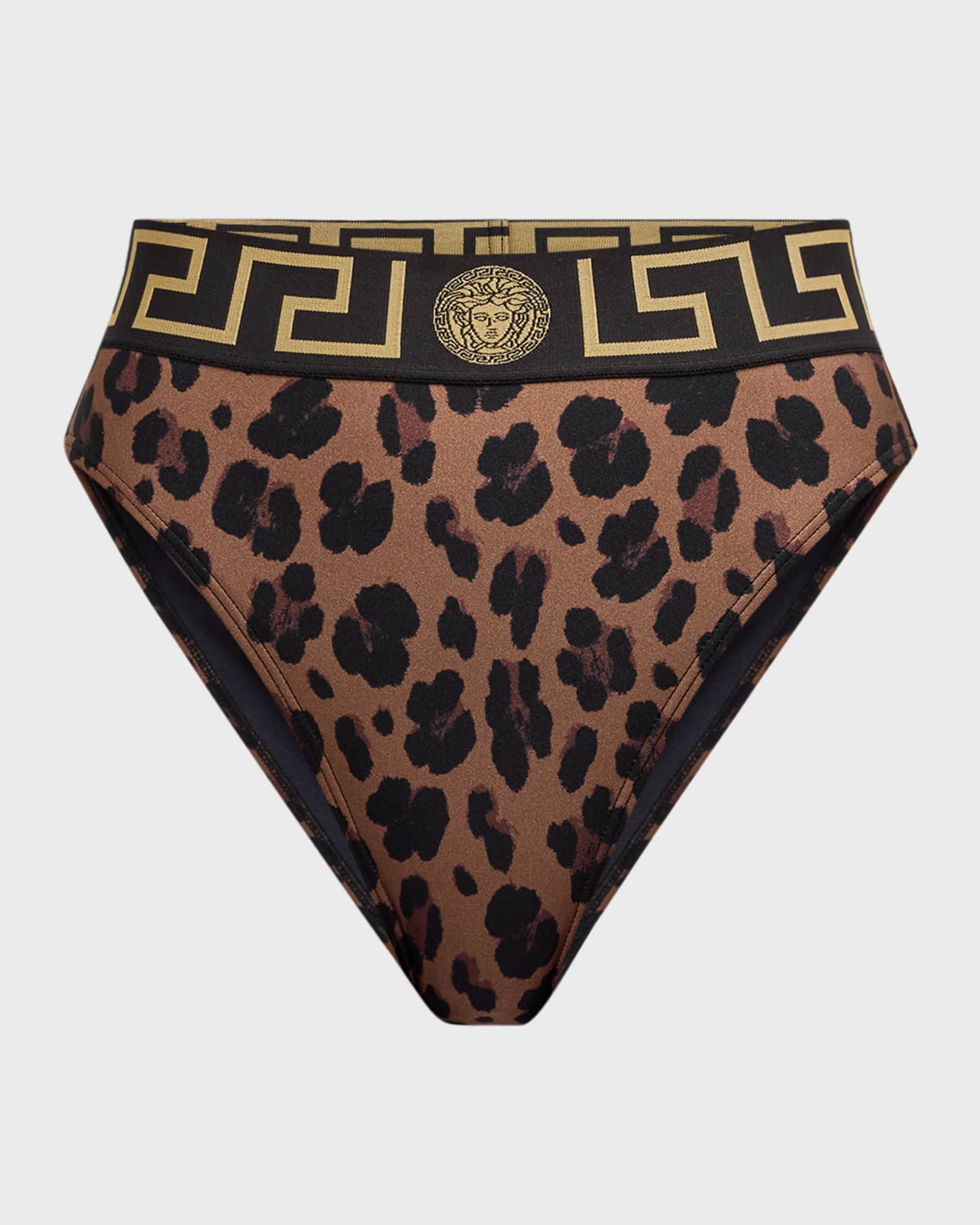 Versace Leopard Greca Border Bikini Bottoms | Neiman Marcus