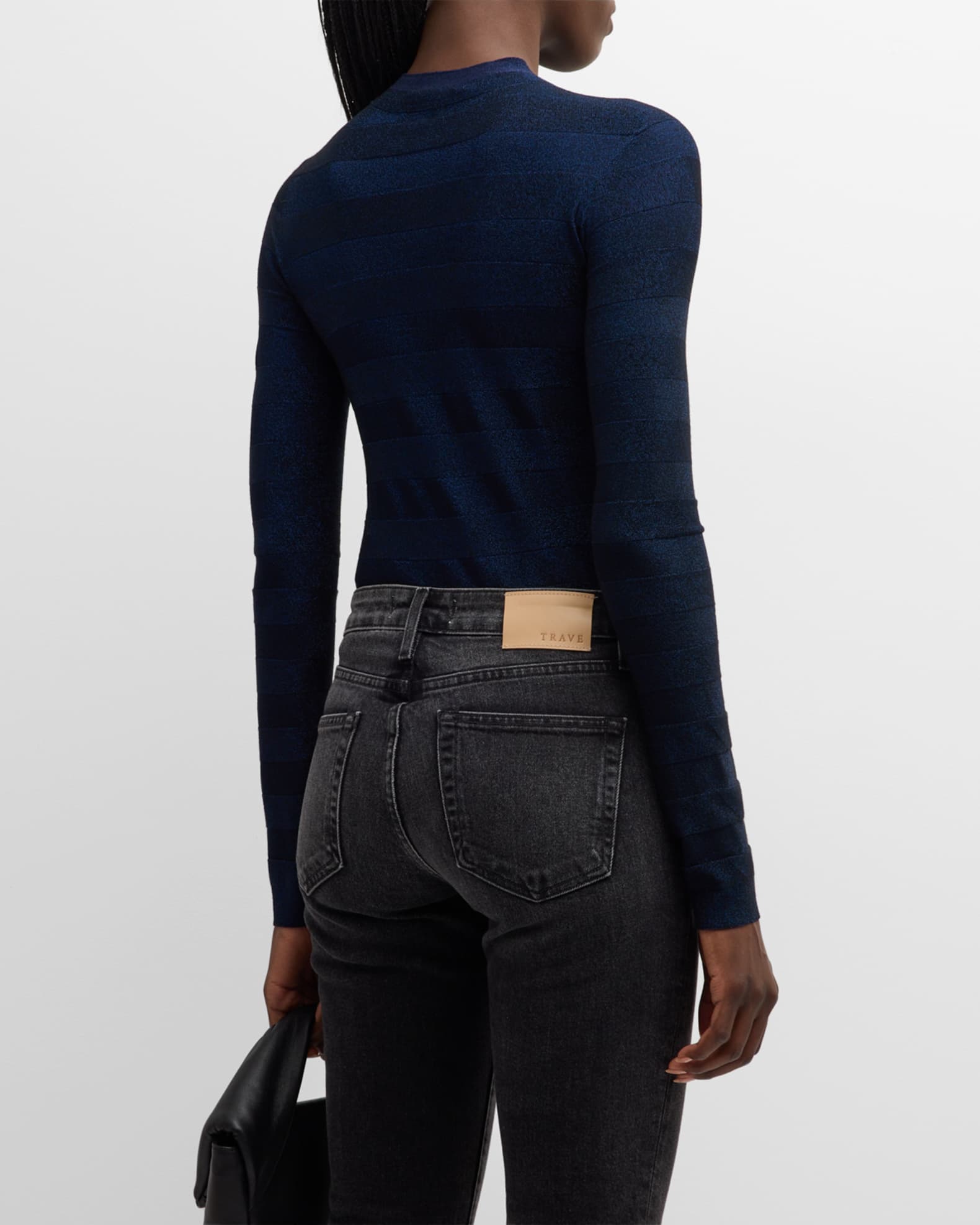 Emporio Armani Striped Mock-Neck Knit Top | Neiman Marcus