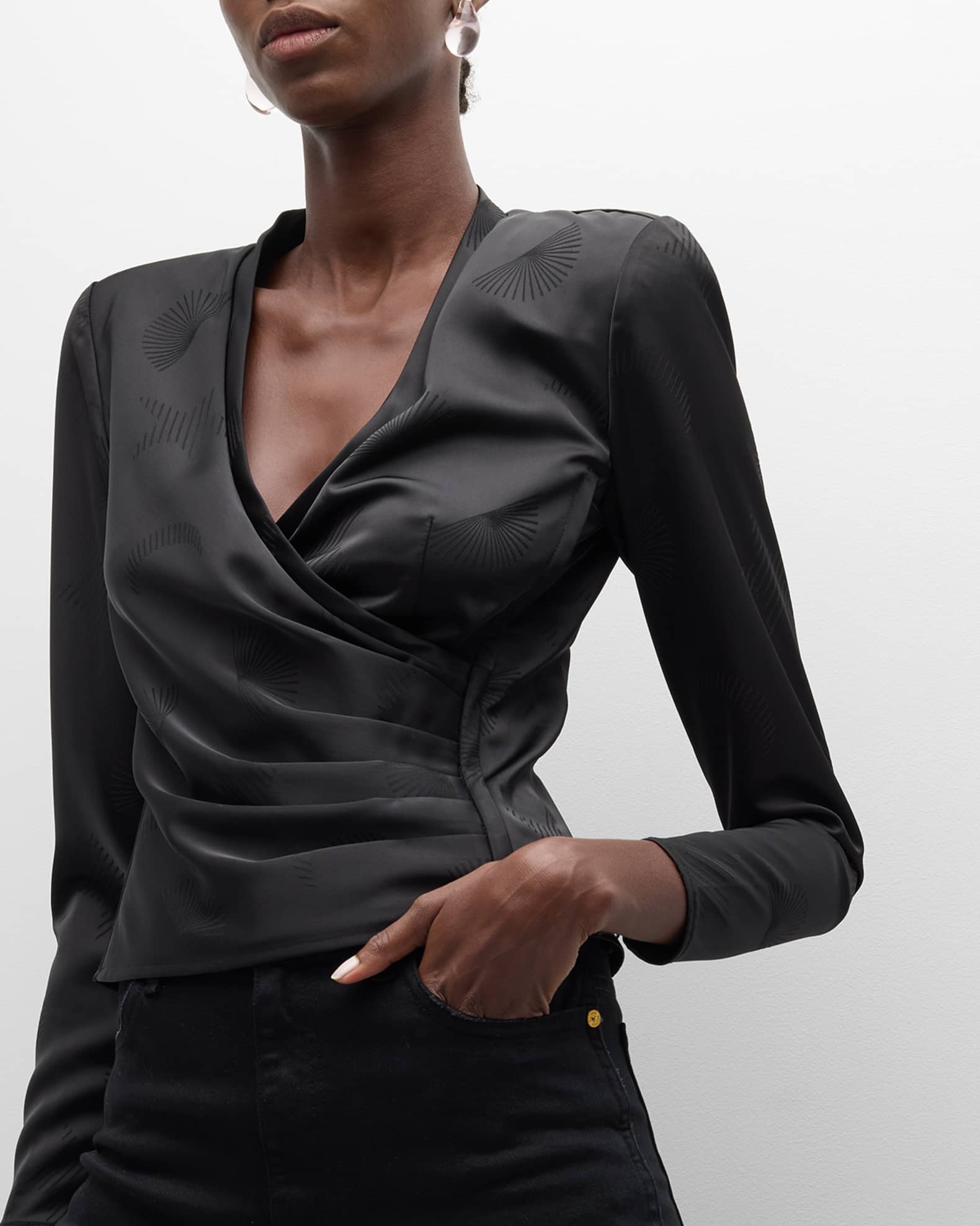 Emporio Armani Pleated Crossover Blouse | Neiman Marcus