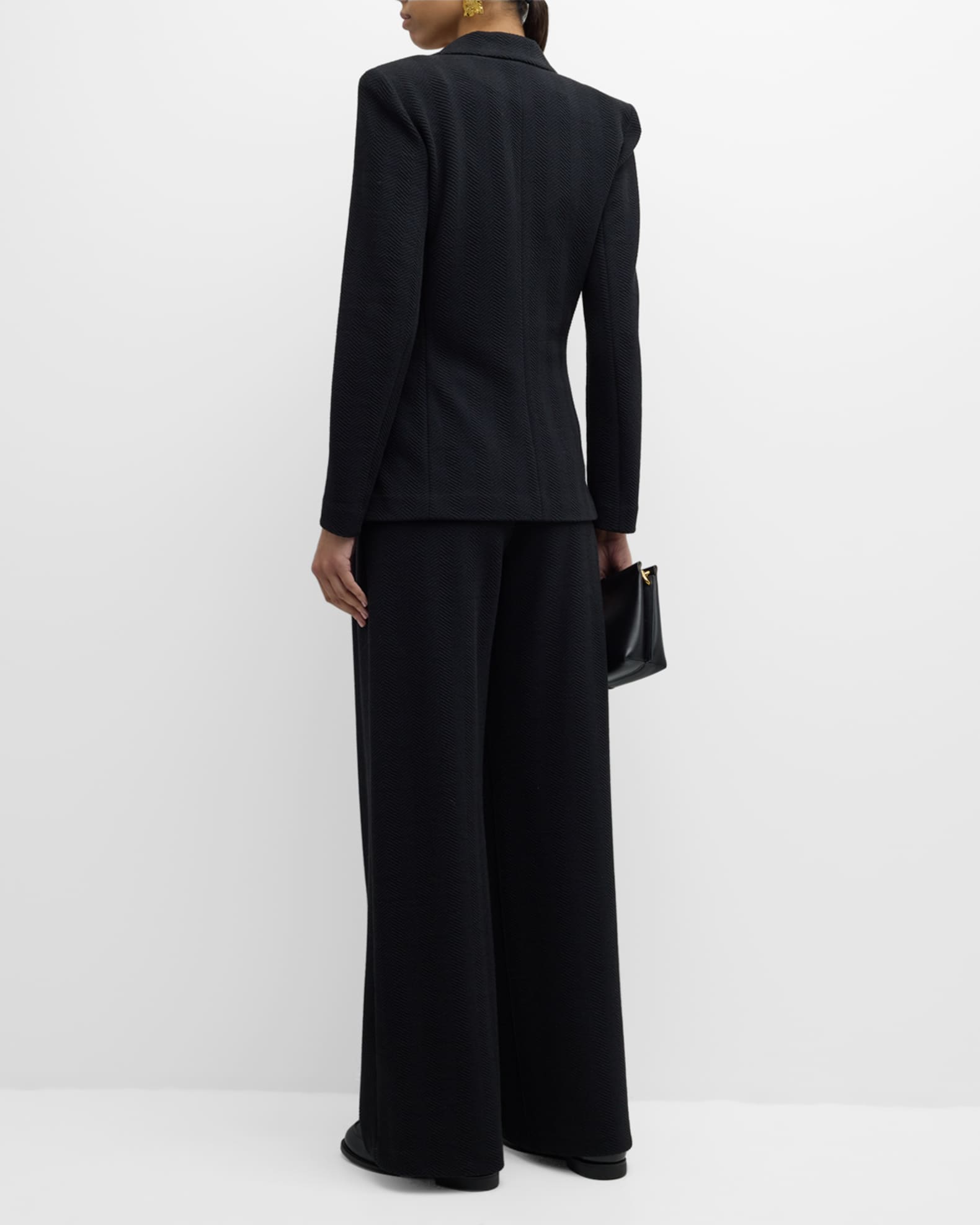 Emporio Armani High-Rise Pleated Chevron Jersey Trousers | Neiman Marcus