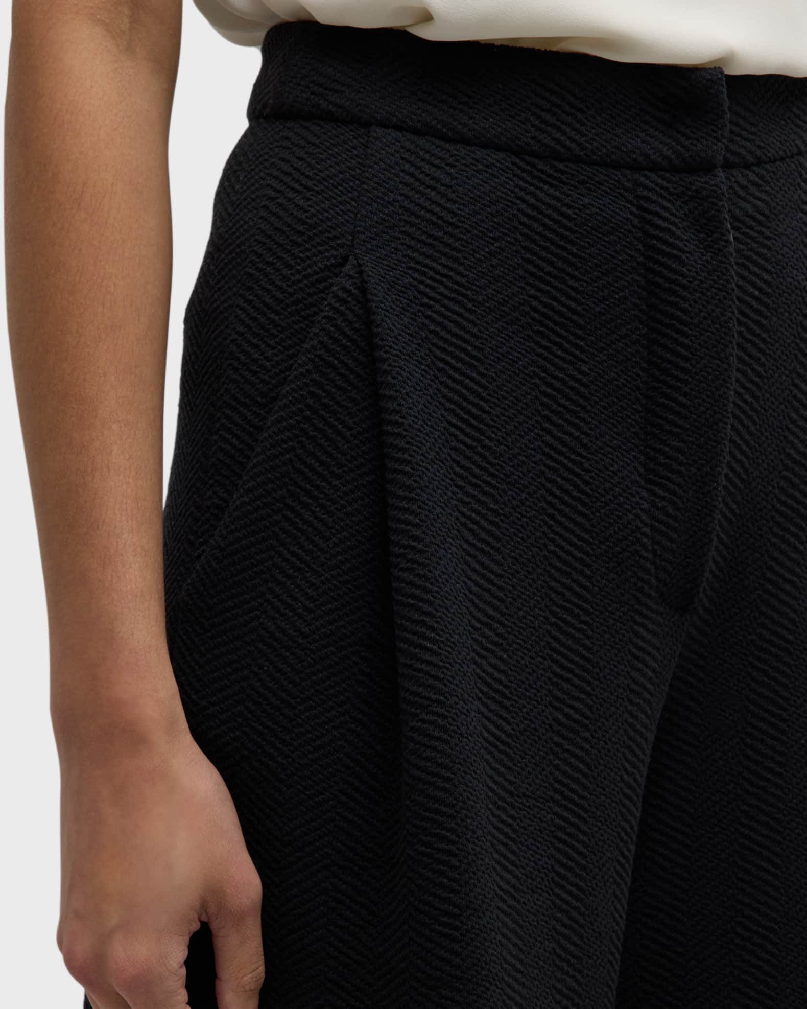 Emporio Armani High-Rise Pleated Chevron Jersey Trousers | Neiman Marcus