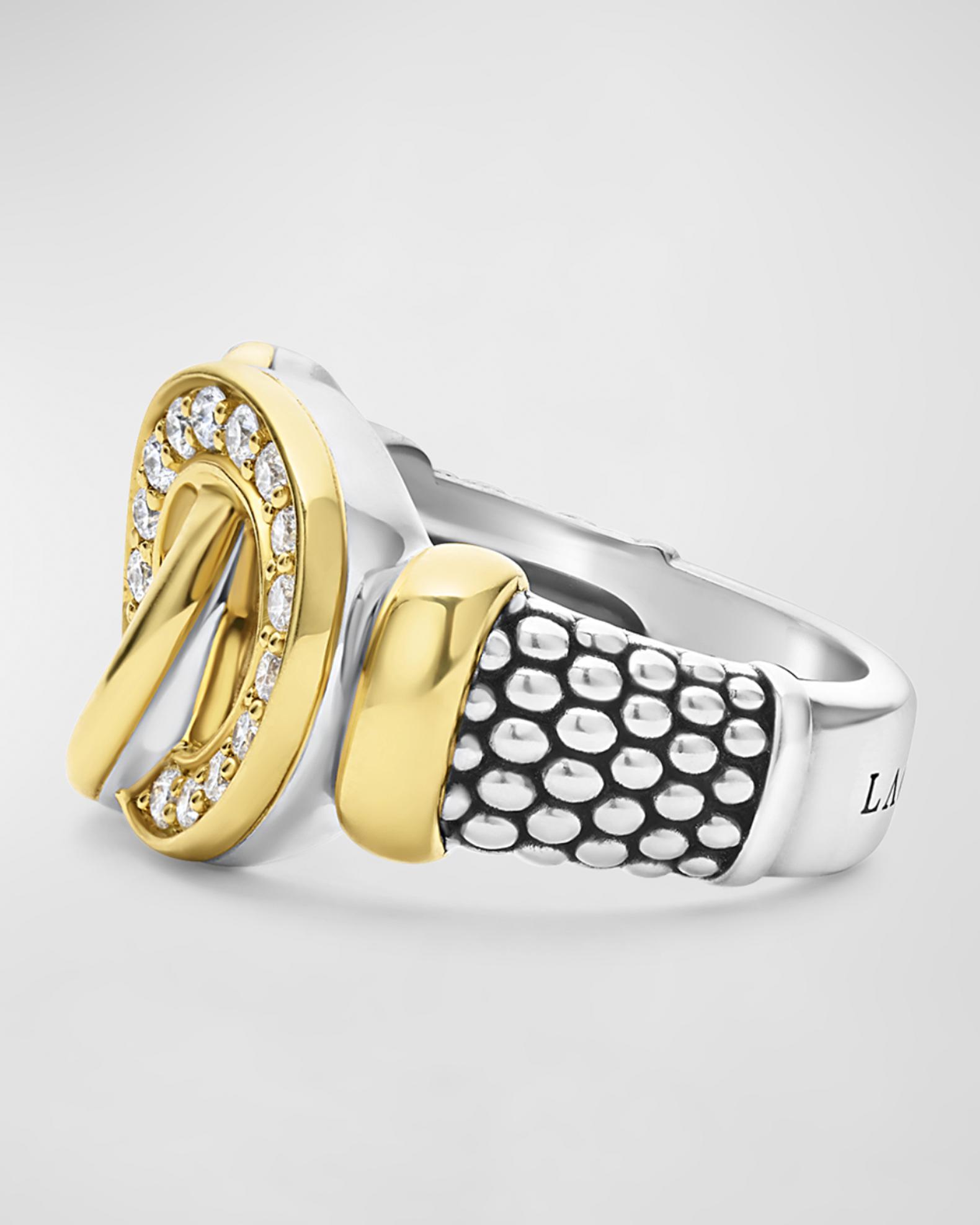 LAGOS Signature Caviar Two-Tone Interlocking Diamond Ring | Neiman Marcus