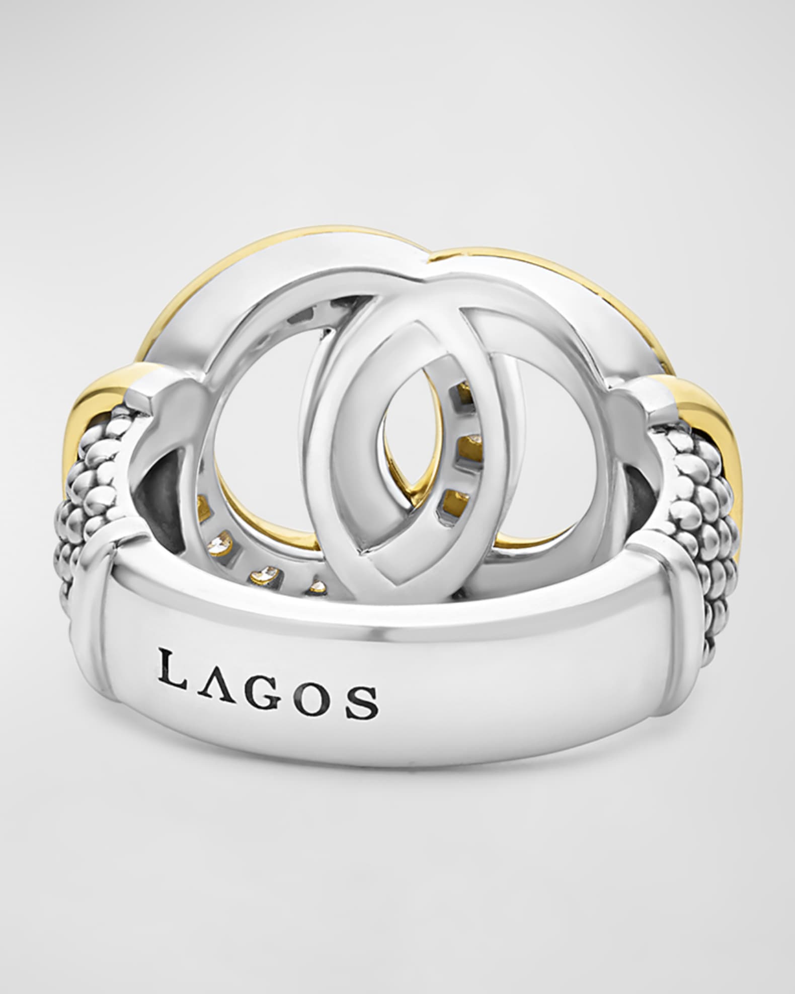 LAGOS Signature Caviar Two-Tone Interlocking Diamond Ring | Neiman Marcus