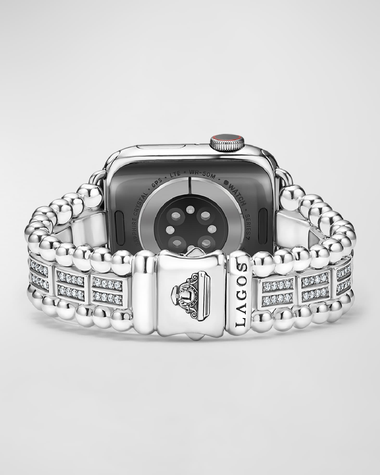 LAGOS Smart Caviar Sterling Silver Spark Diamond 2 Row 38mm Apple Watch ...
