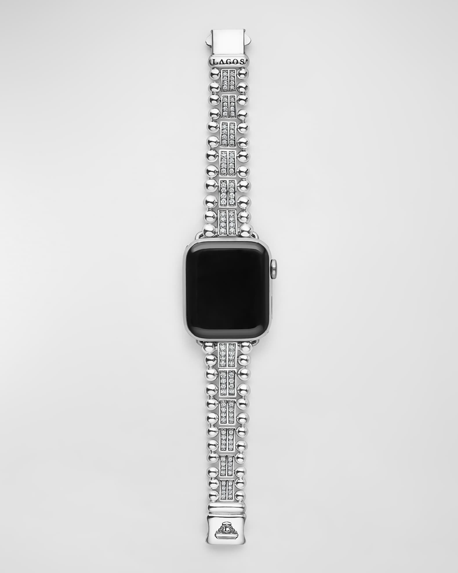 LAGOS Smart Caviar Sterling Silver Spark Diamond 2 Row 38mm Apple Watch ...