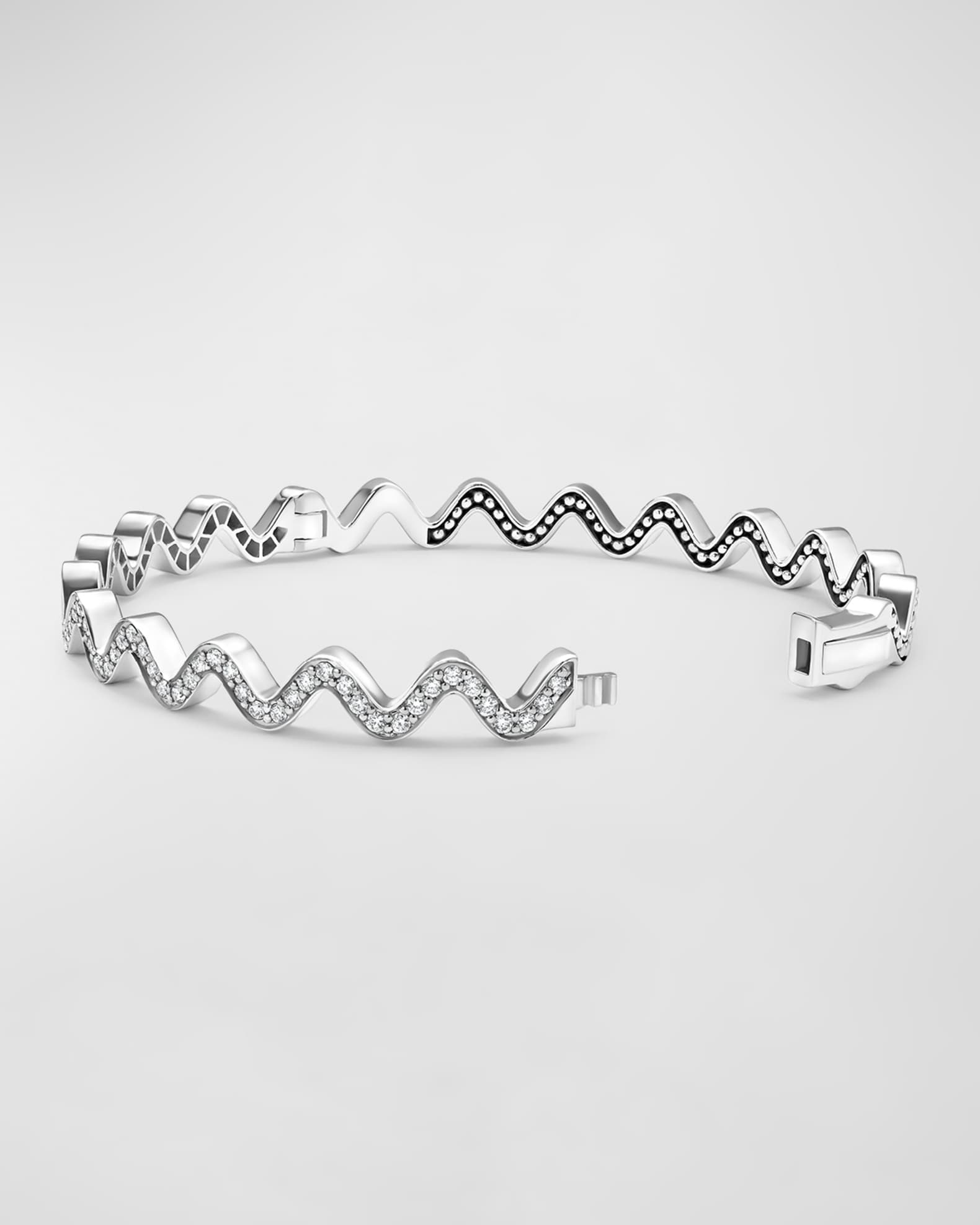 LAGOS Caviar Spark Diamond Wave 6mm Hinged Bangle Bracelet, Size 7 ...