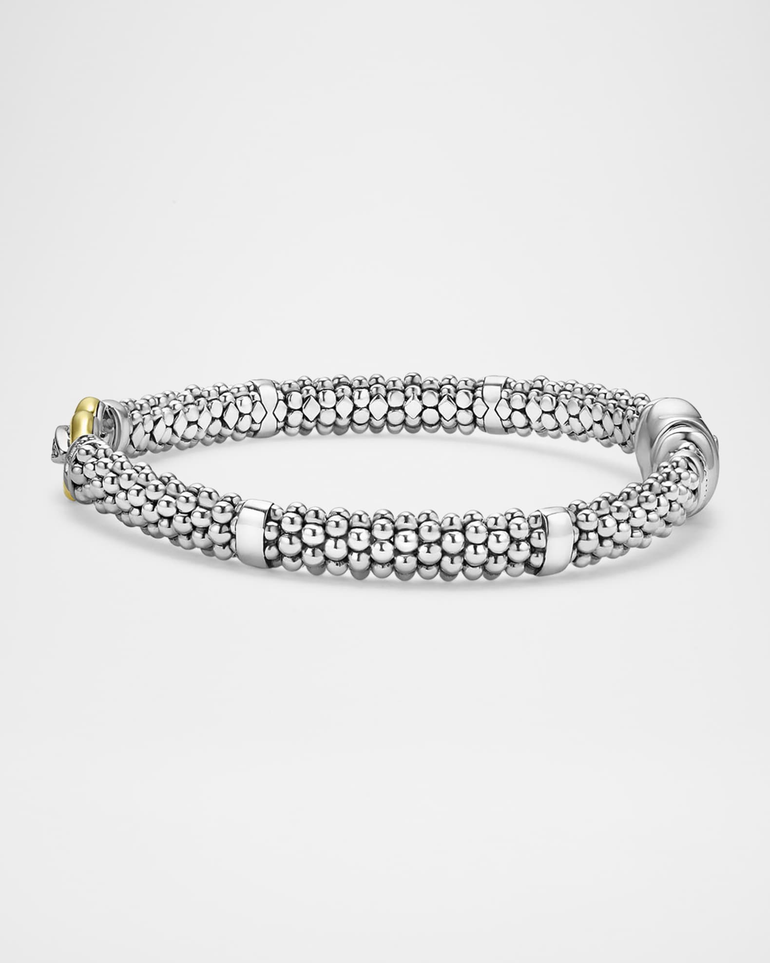 LAGOS Silver and Gold Derby Bracelet with Diamonds, 9mm | Neiman Marcus